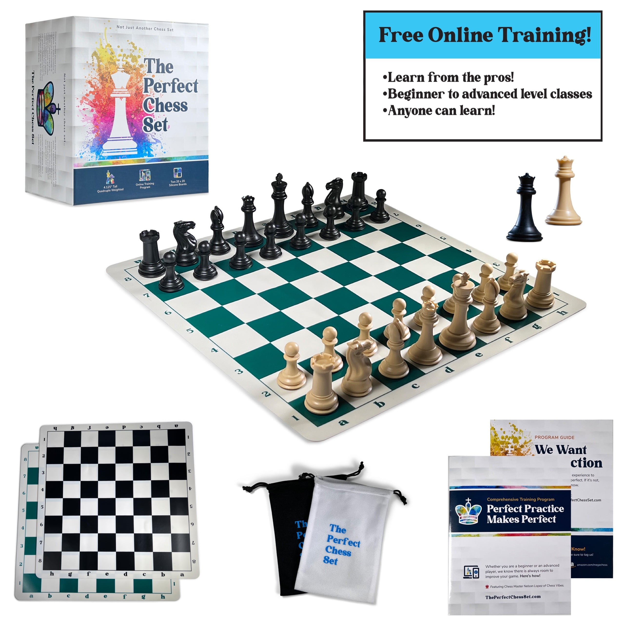 The Perfect Chess Set, Tournament Chess Set with Two 20” x 20” Foldable ...