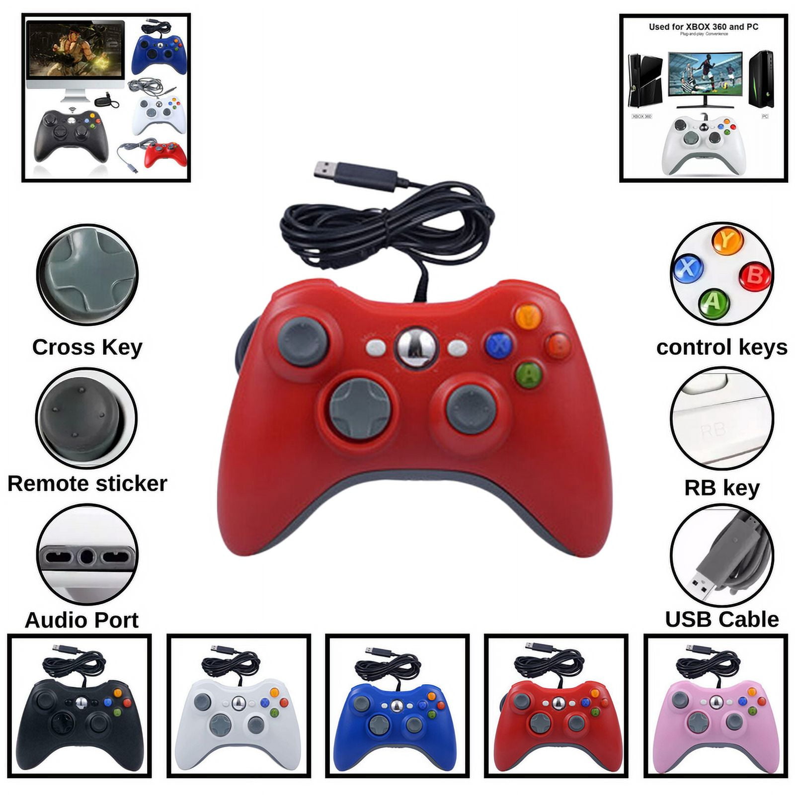 The Perfect Part Wired Game Controller for PC with USB Cable-Red ...