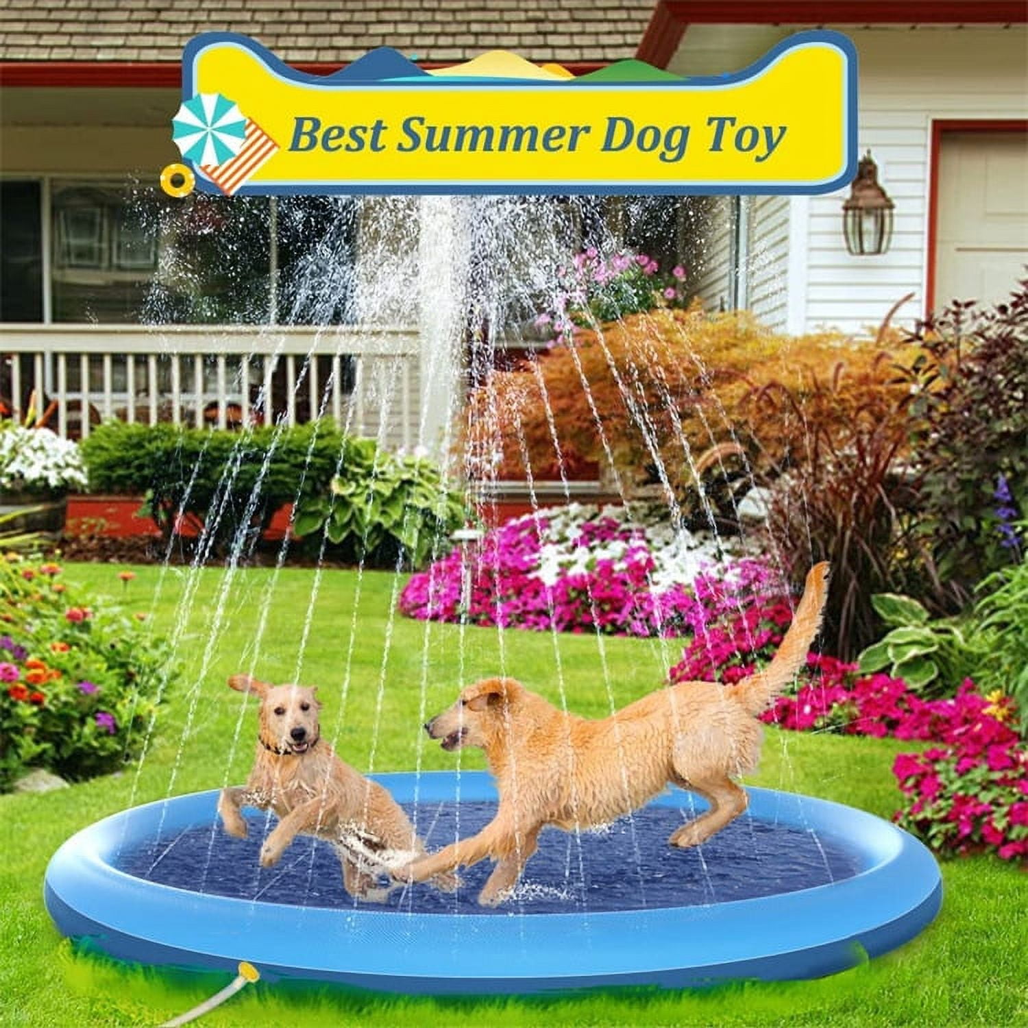 Non-Slip Dog Splash Pad, Kiddie Water Play Wading Pool, Outdoor Pet ...