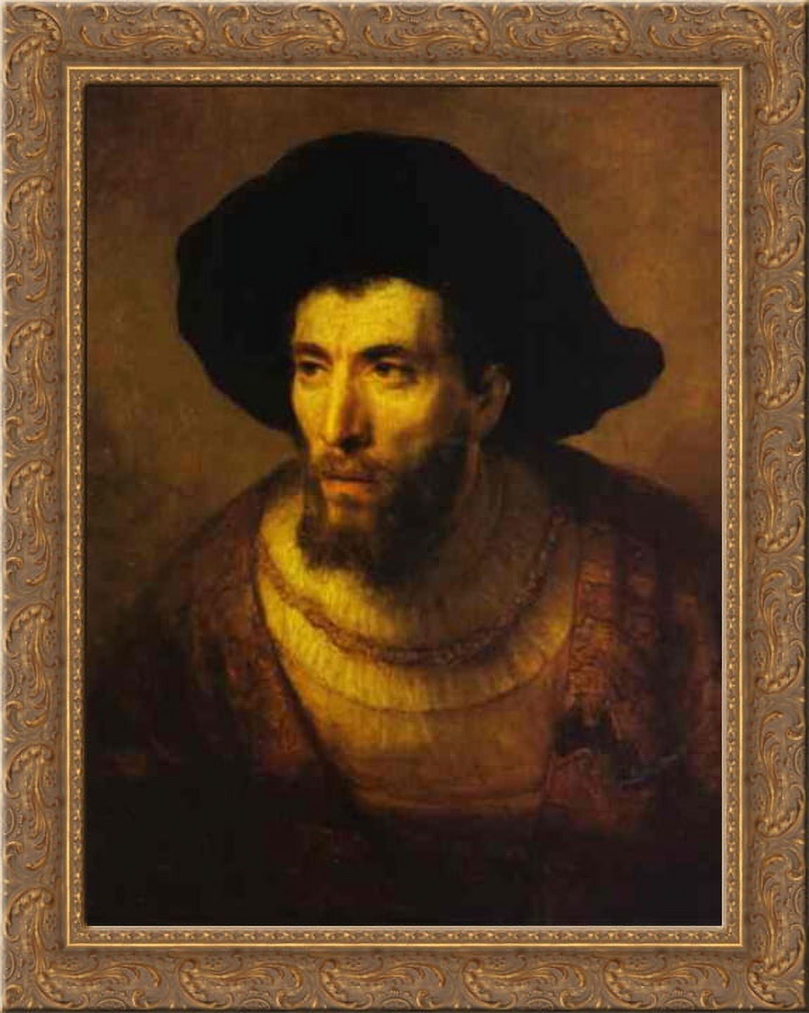 the-philosopher-20x24-gold-ornate-wood-framed-canvas-art-by-rembrandt