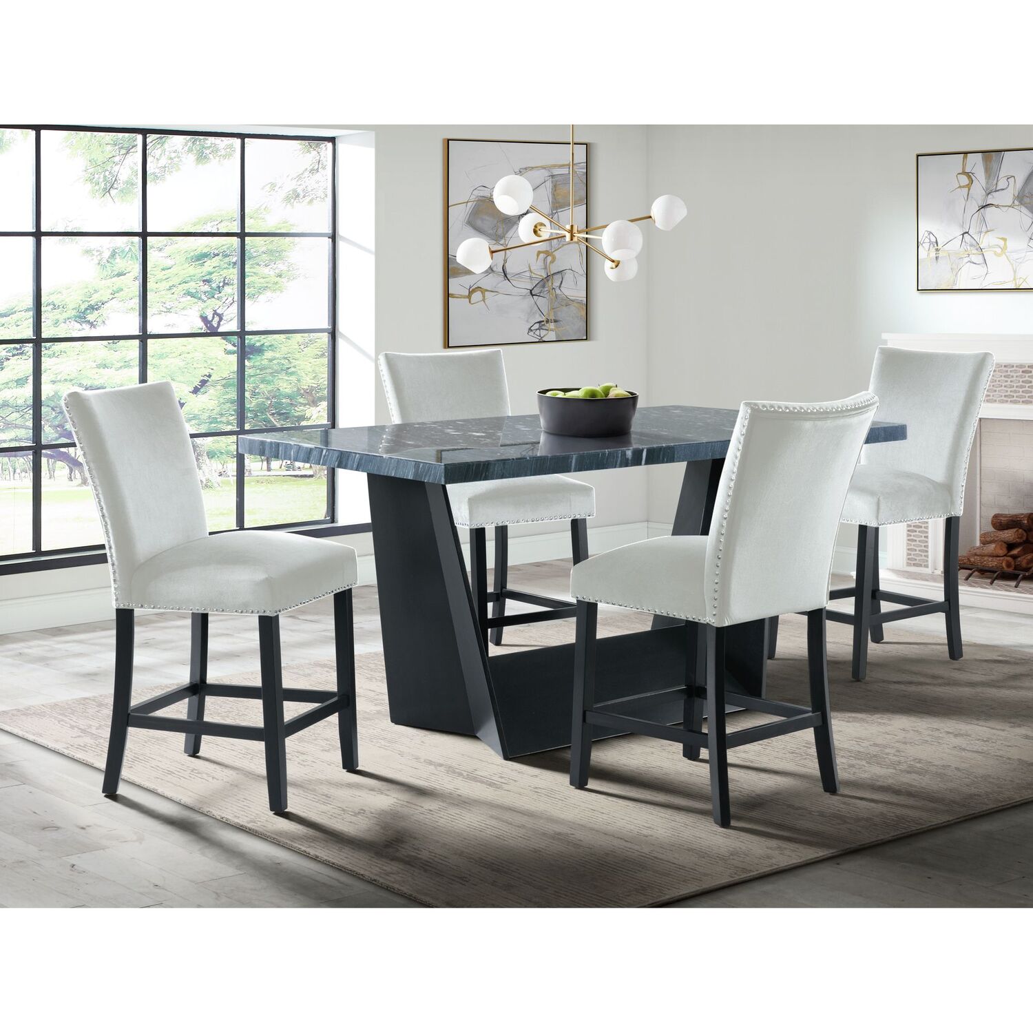 The Picket House Furnishings Dillon Counter Height Marble Table in Gray ...