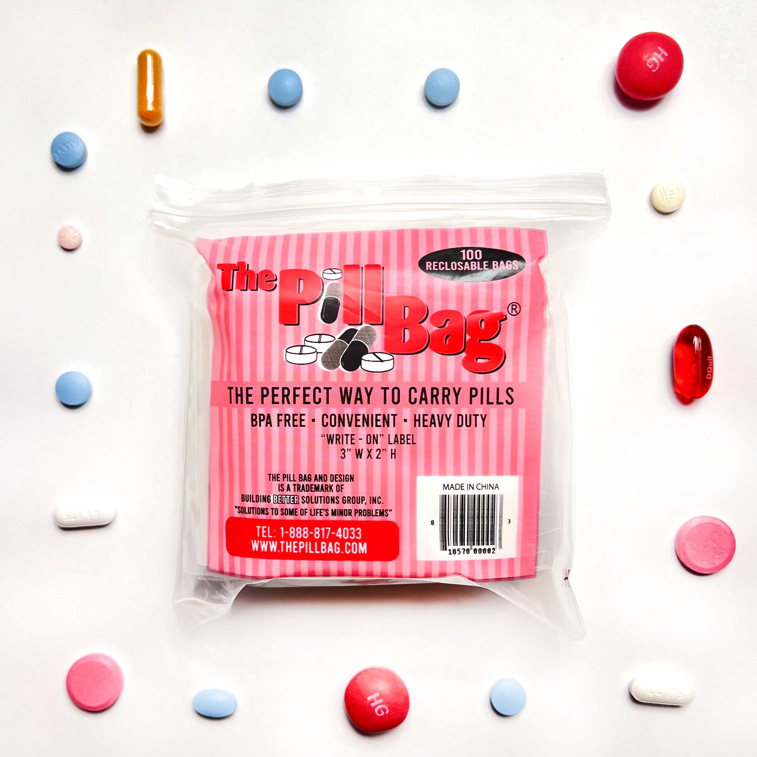 ThePillBag Pill Plastic Bags, 100 Count (3"x2") Small Reusable Heavy ...