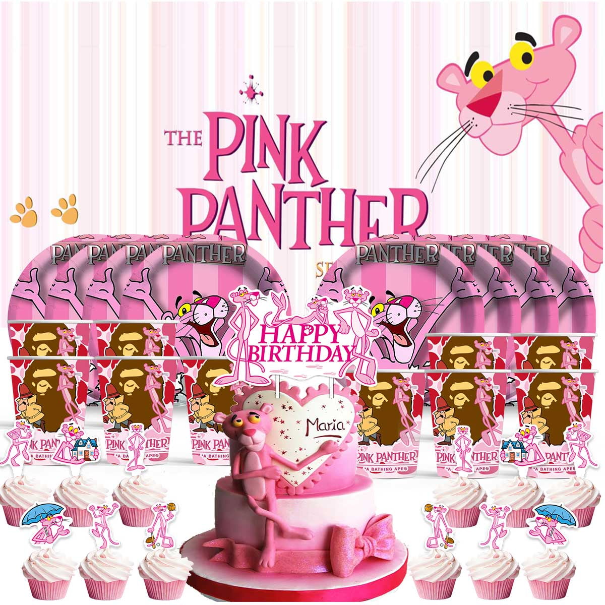 The Pink Panther Birthday Cups Party Supplies Decor Backdrop Paper ...