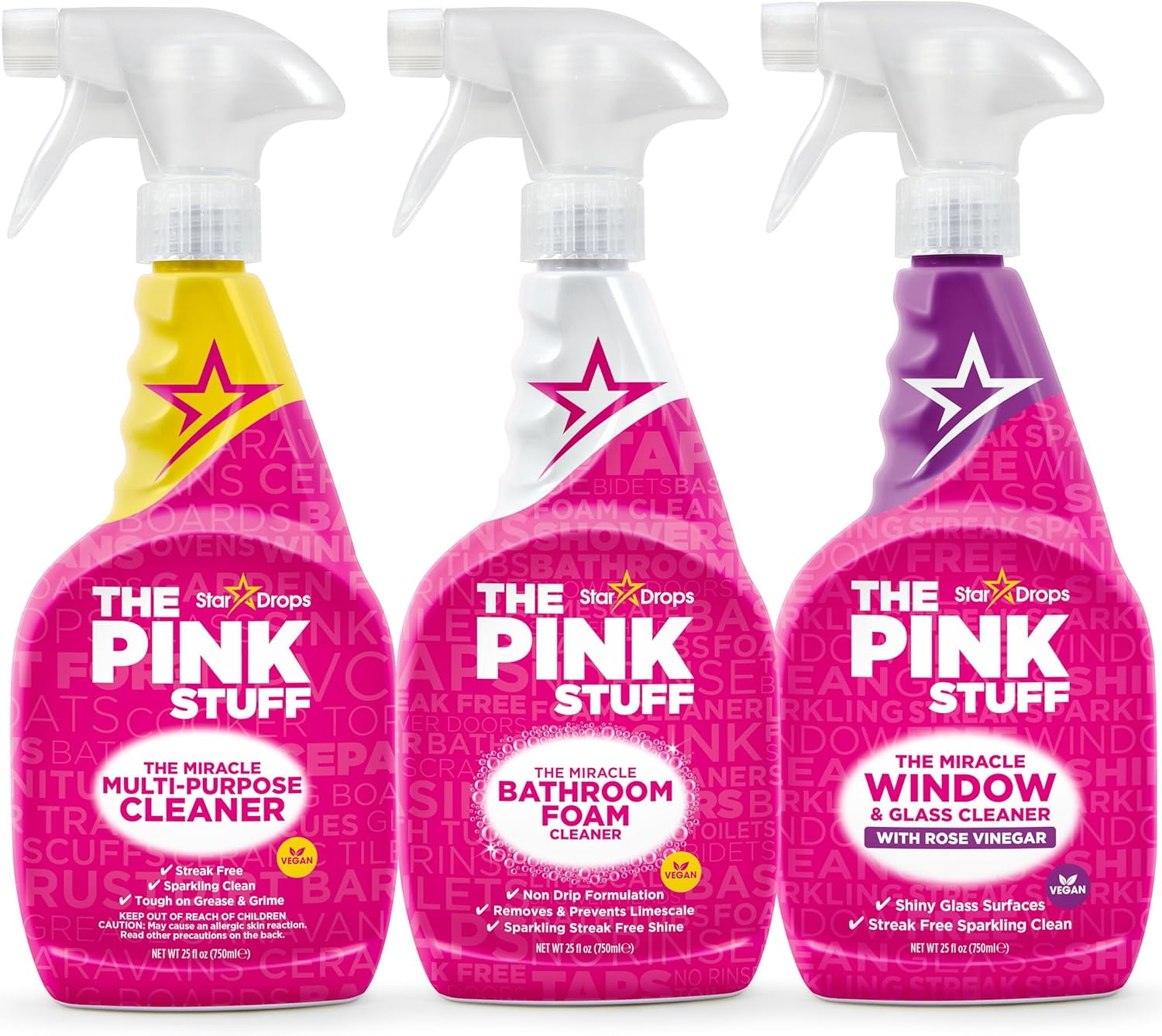 The Pink Stuff Multi-Purpose Spray, Window & Glass Cleaner, and Bathroom Foam Spray Bundle – All ...