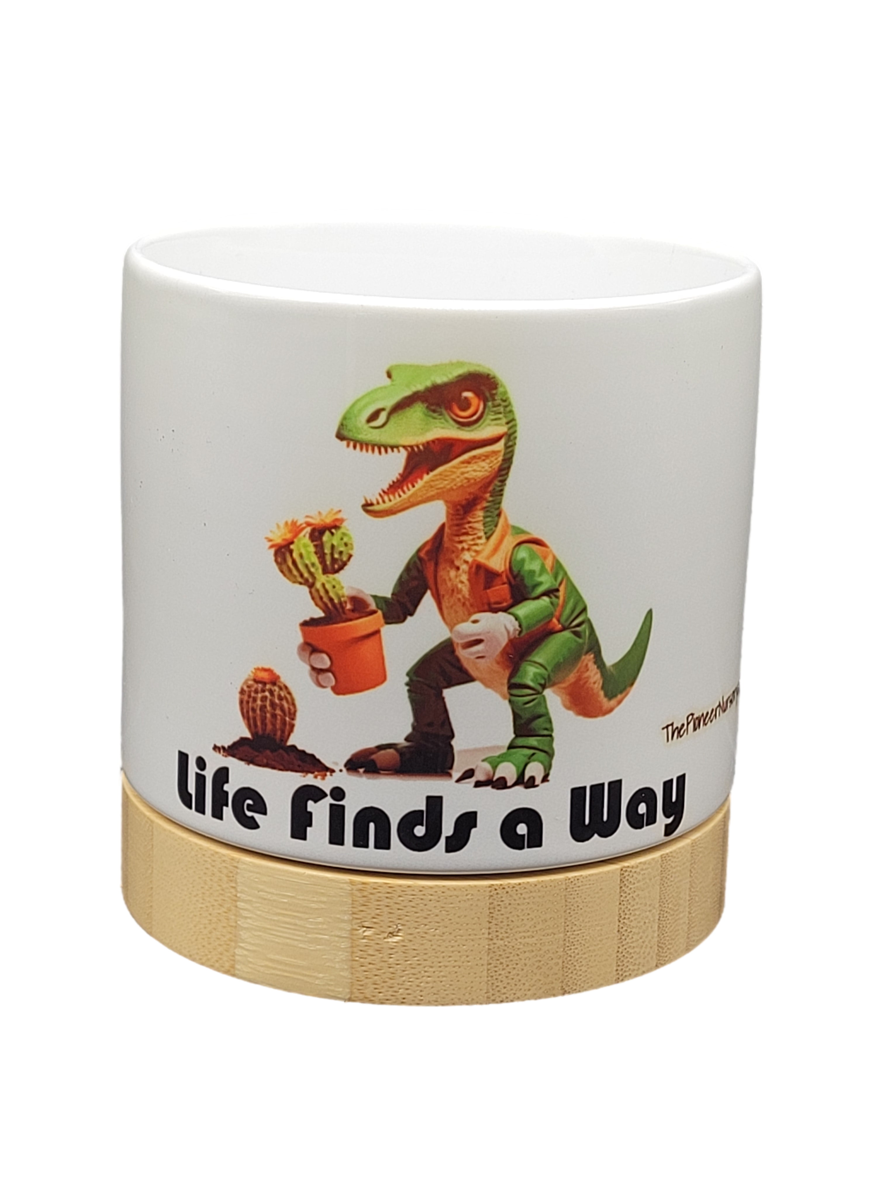 The Pioneer Nursery 4” Ceramic Planter Pot – “Life Finds A Way” Dino ...