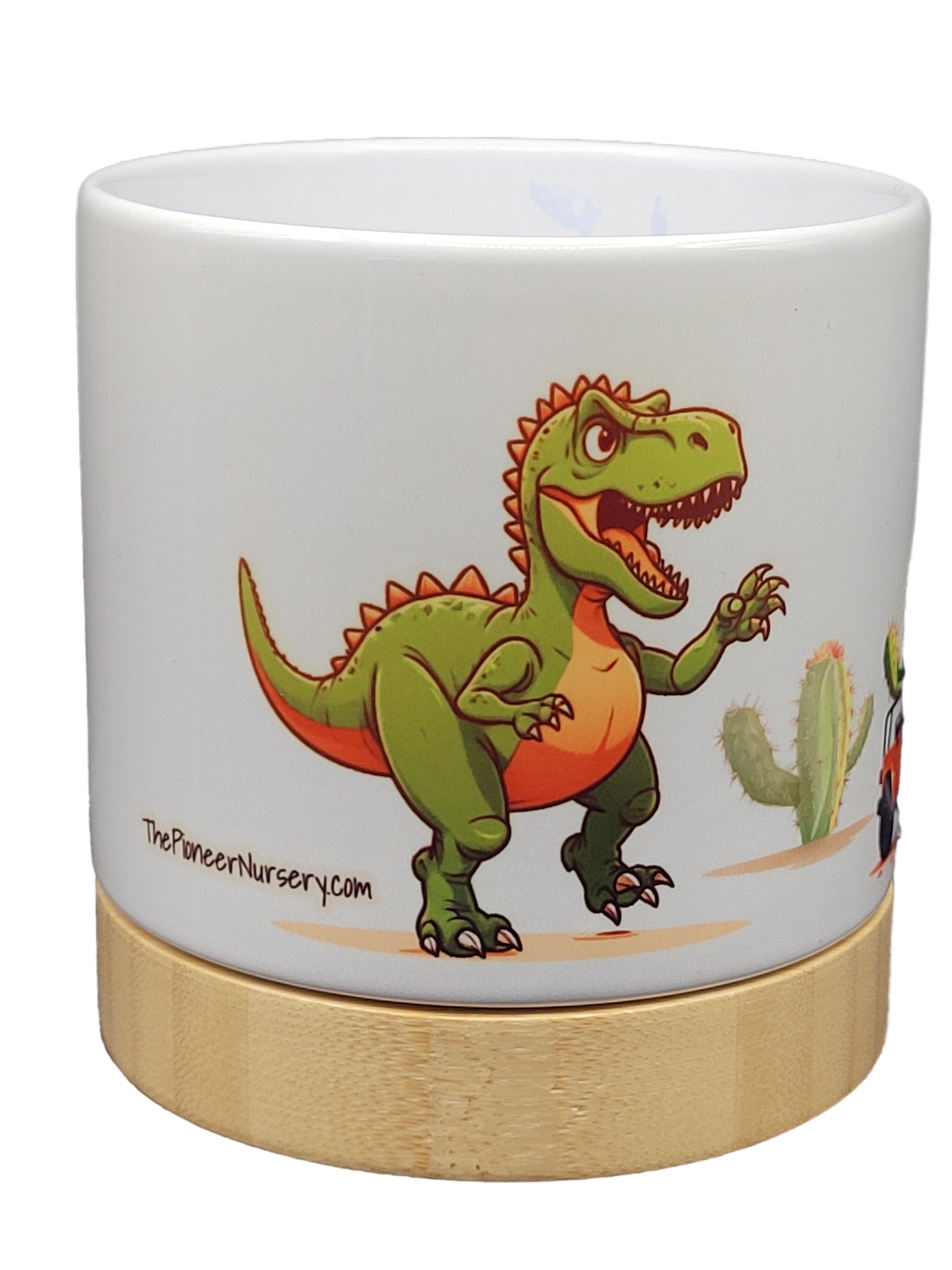 The Pioneer Nursery 4” Ceramic Planter Pot – “TRex Chase” Dino Design ...