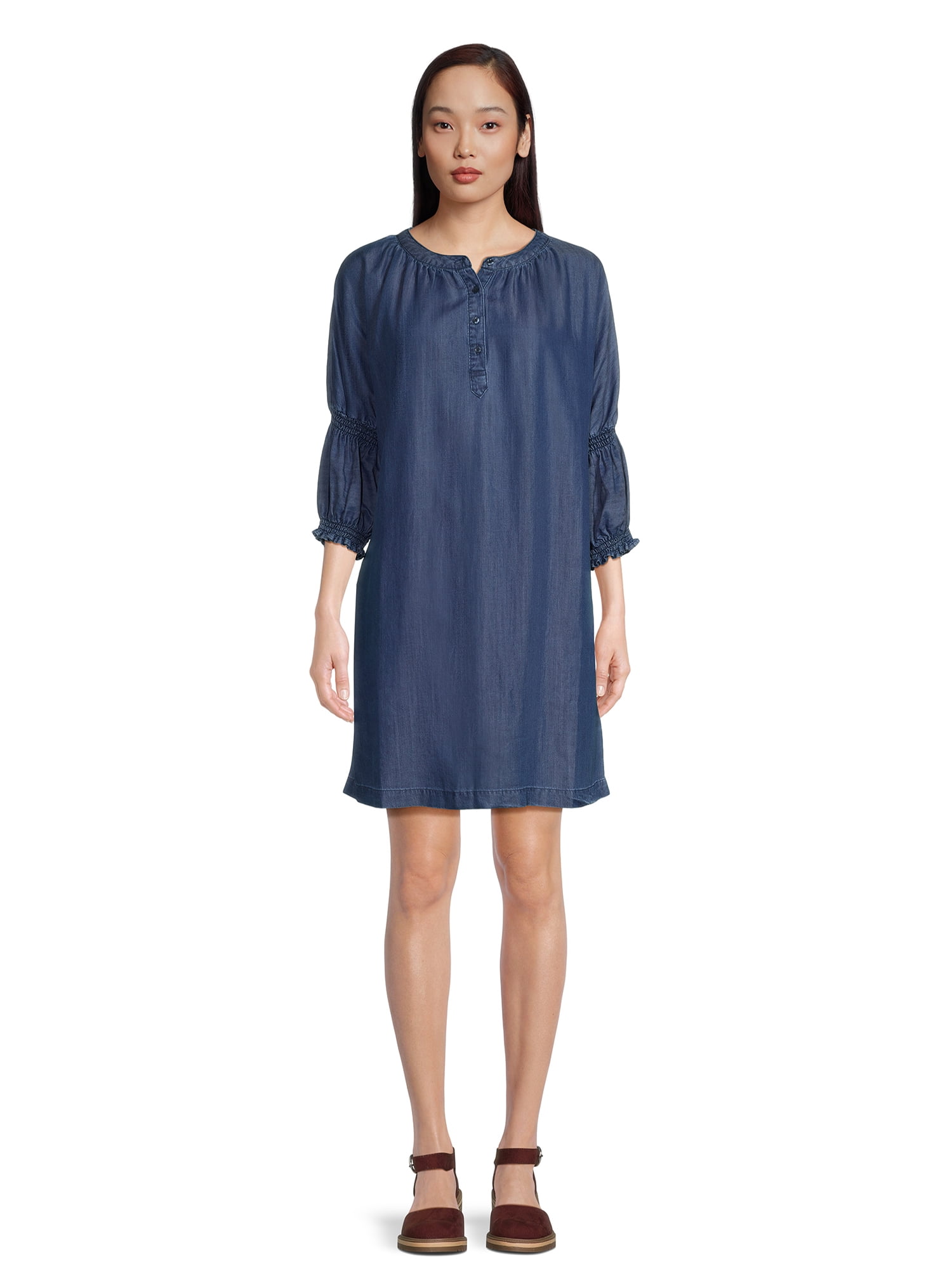 The Pioneer Woman 3/4 Smocked Sleeve Drop Shoulder Dress, Women's ...