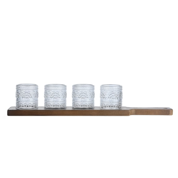 The Pioneer Woman Glass Shot Glass Flight Board Set of 4, 3oz Vintage ...