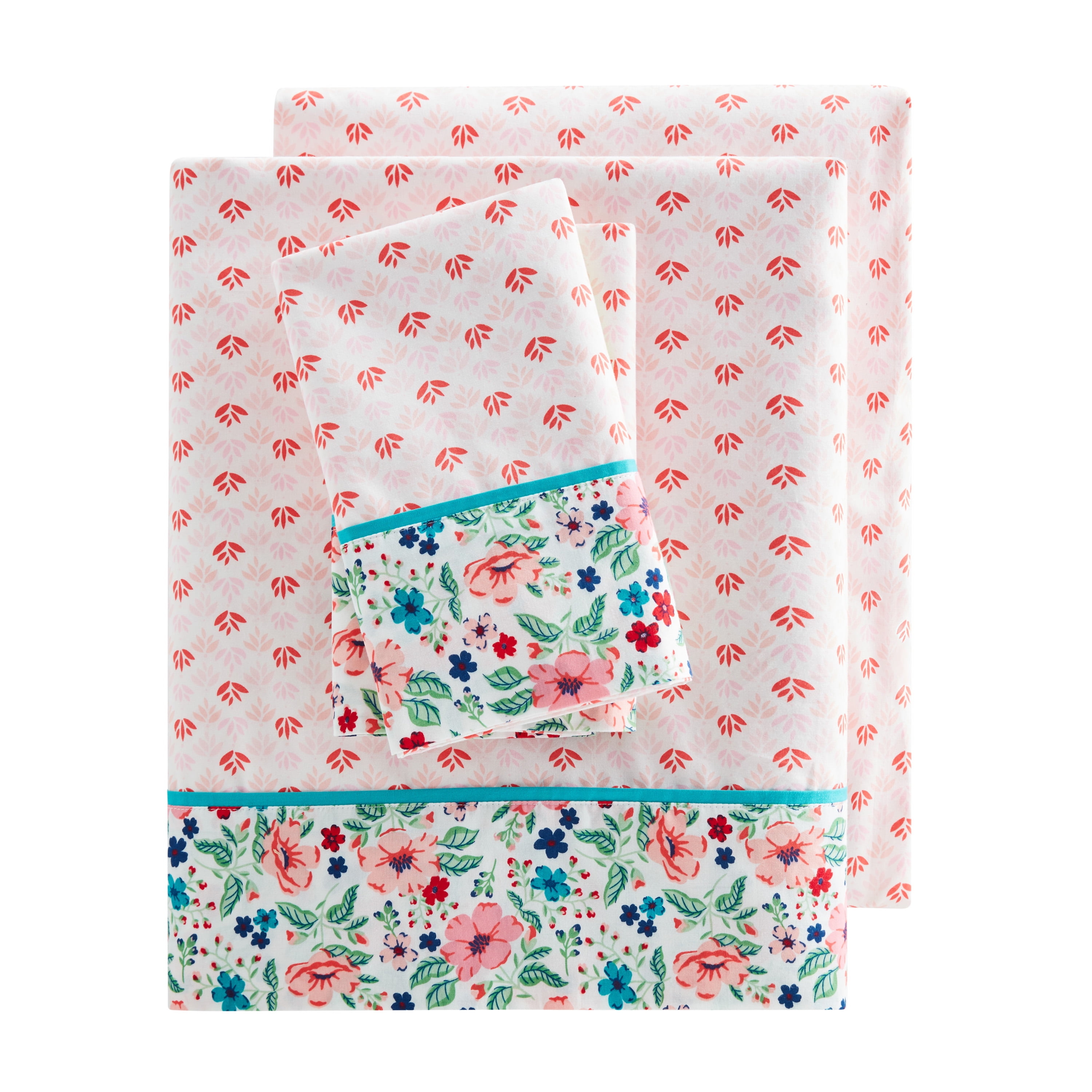 The Pioneer Woman Floral Cotton Comfort Evie Sheet Set, Pink, Queen, 4 ...