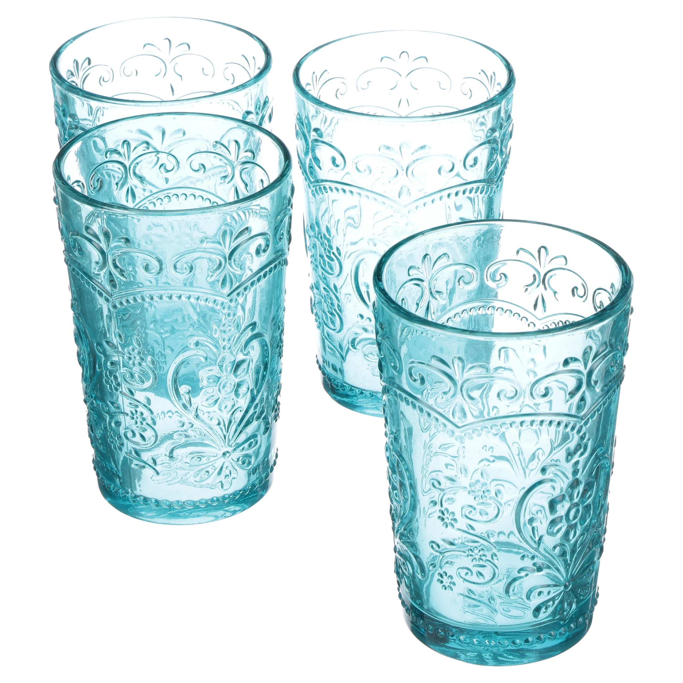 The Pioneer Woman Amelia Teal Glass Tumbler, Teal, Set of 4 - Walmart.com
