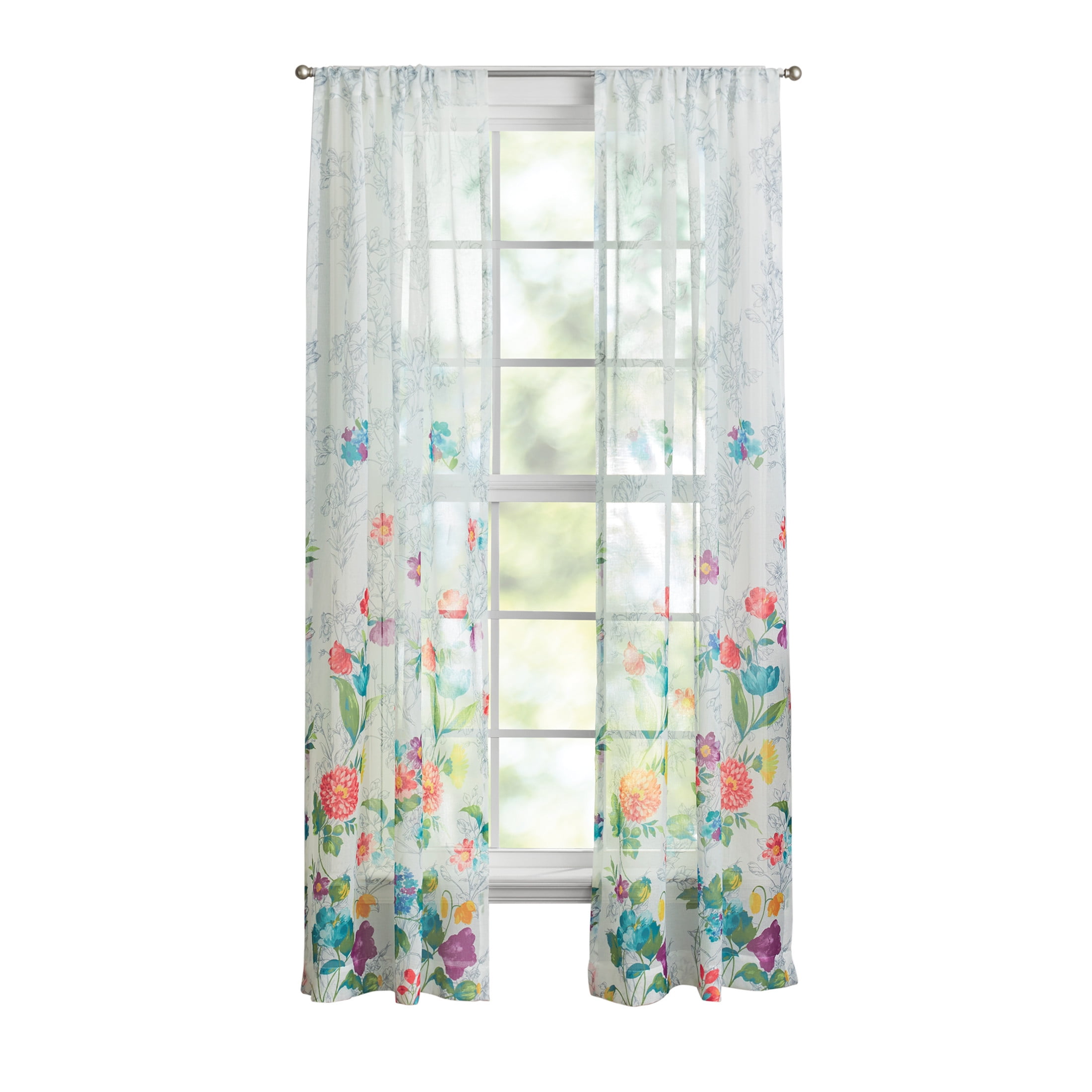 The Pioneer Woman Blooming Bouquet Curtain Panel Pair, Set of 2, Floral ...