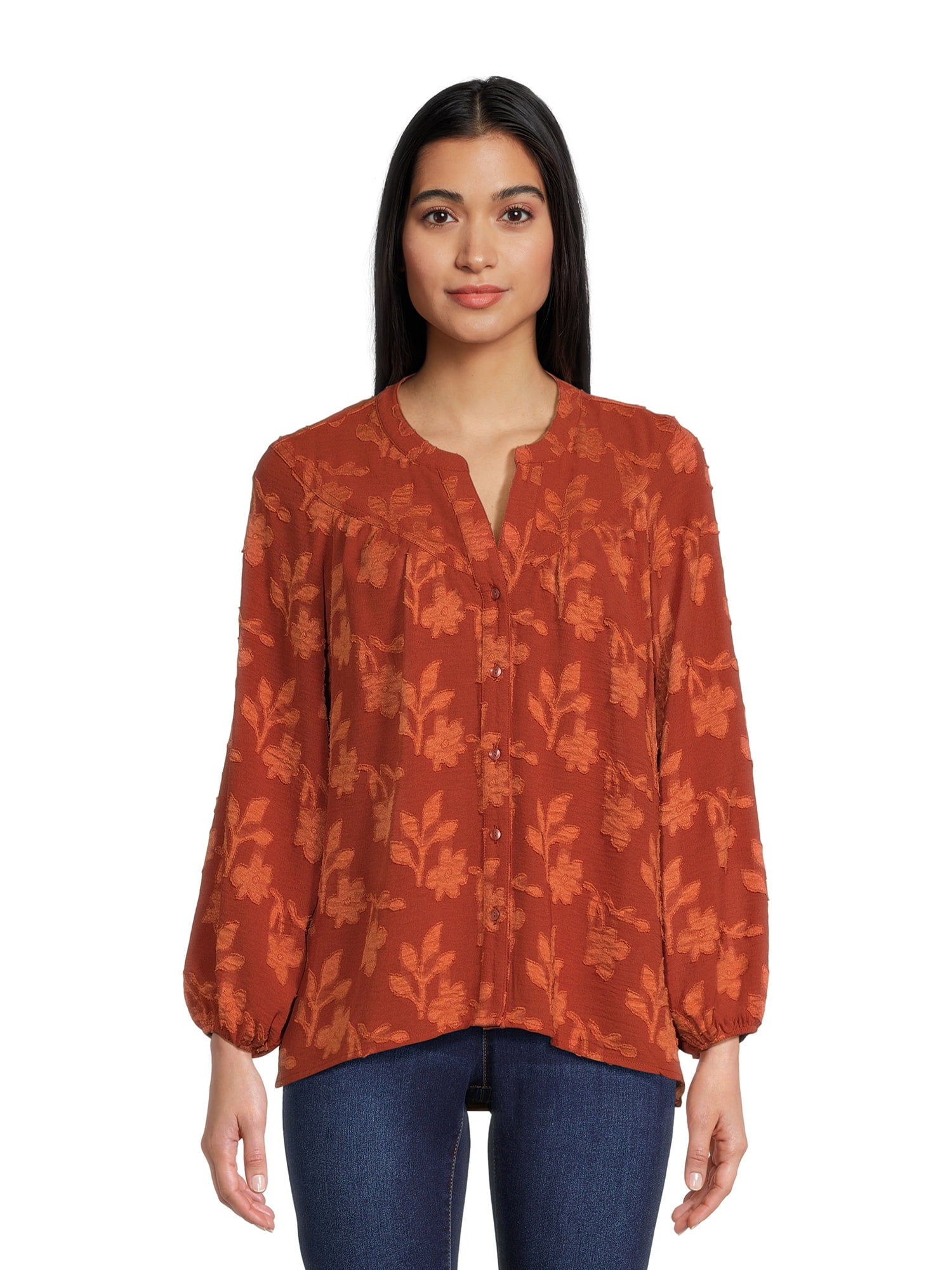 The Pioneer Woman Button Front Tunic Blouse, Women's S-3X, Polyester ...