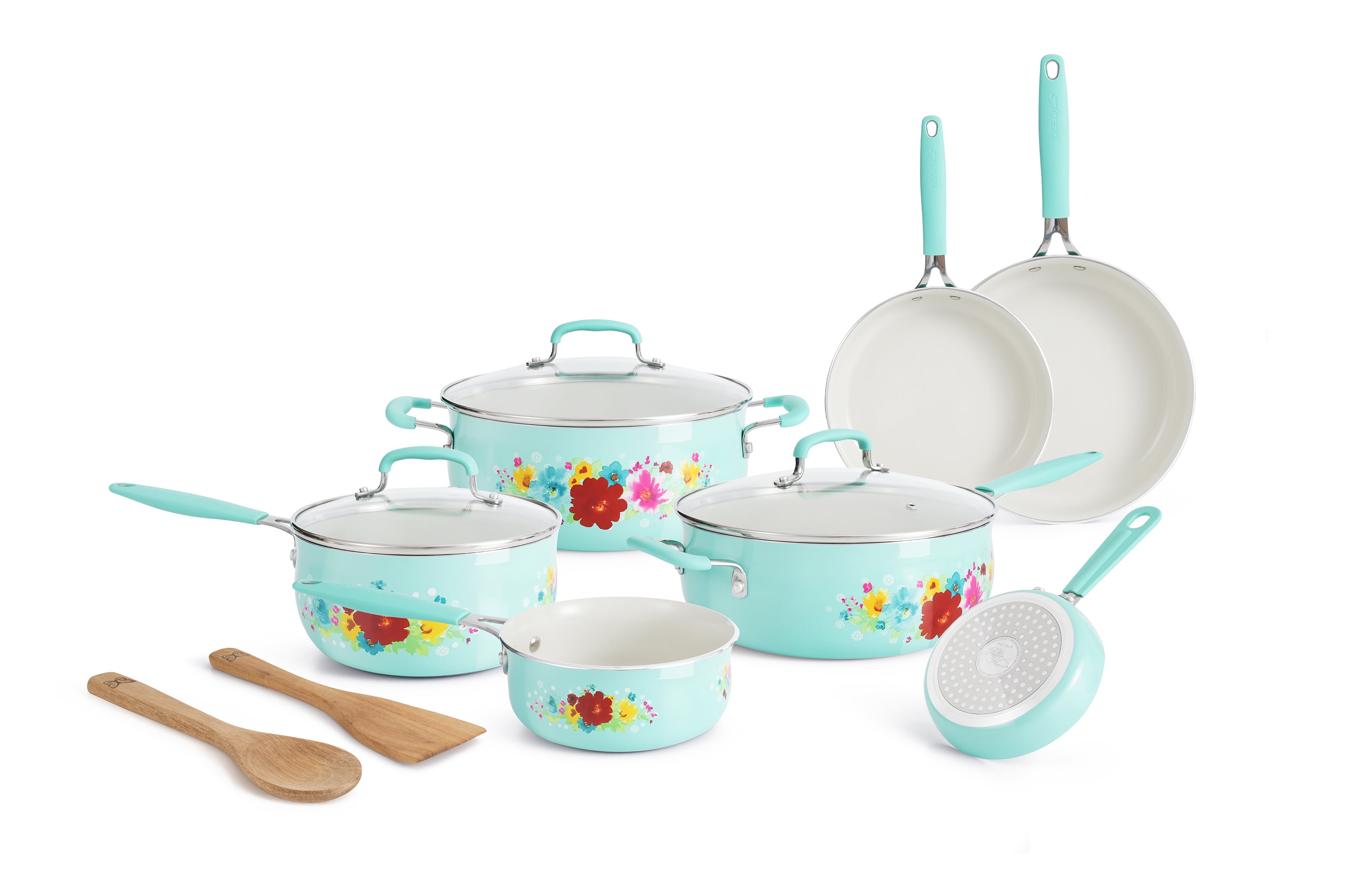 Free Shipping! The Pioneer Woman Ceramic Cookware Set 12-Piece Non-Stick Pots and Pans with ...