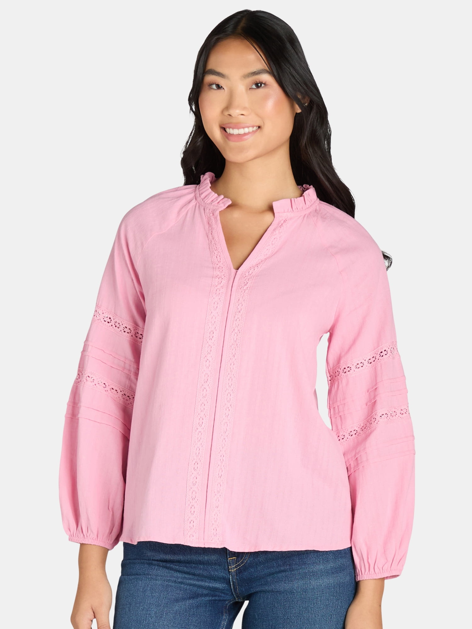 The Pioneer Woman Cotton Lace Trim Peasant Blouse, Women’s, Sizes S-3X ...