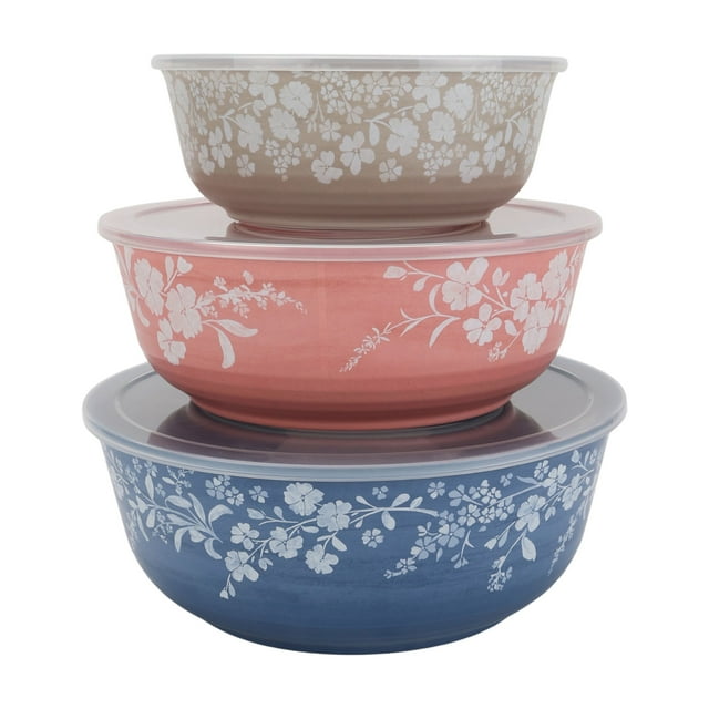 The Pioneer Woman Daisy 6-Piece Bamboo Melamine Bowl Set with Lids ...