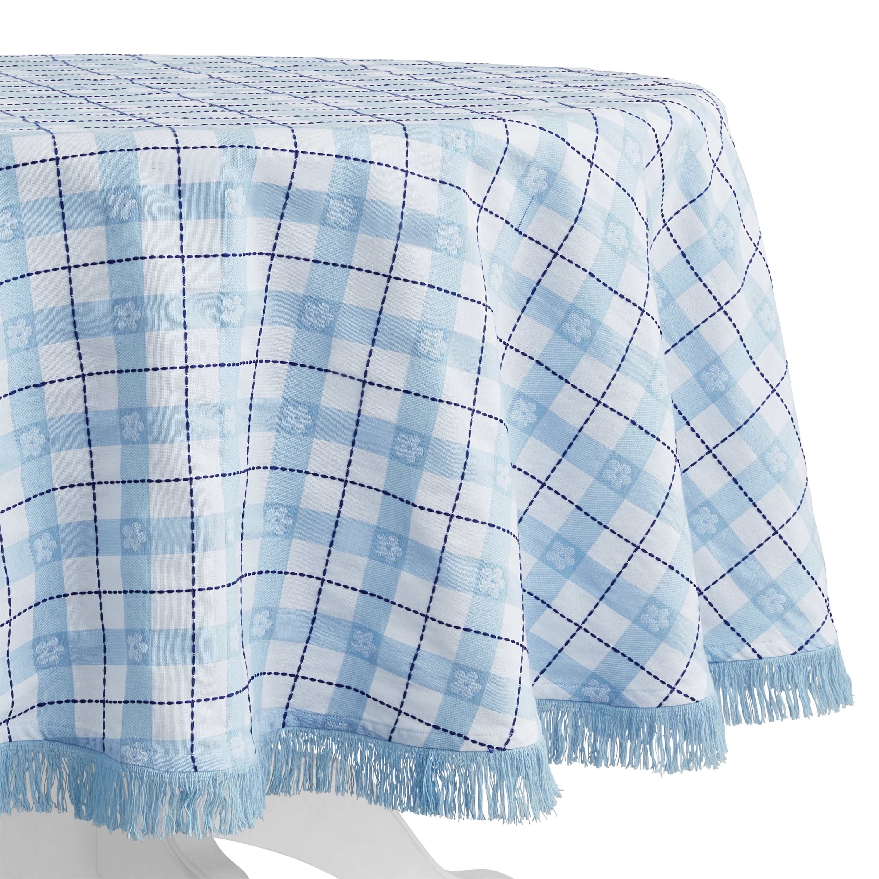 The Pioneer Woman Daisy Woven Fabric Tablecloth, Blue, 70" Round ...