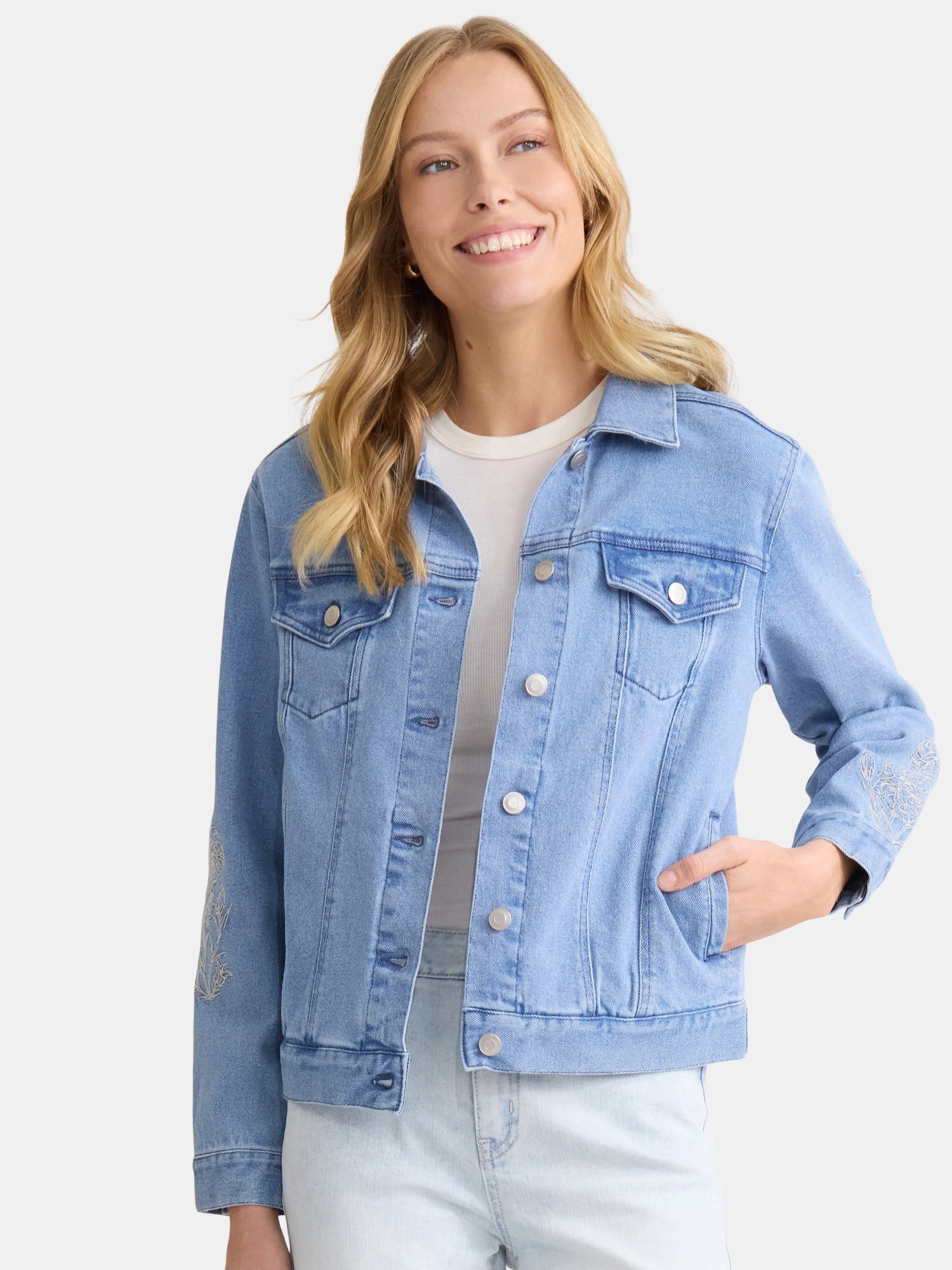 The Pioneer Woman Embroidered Denim Jacket S-3X - Walmart.com