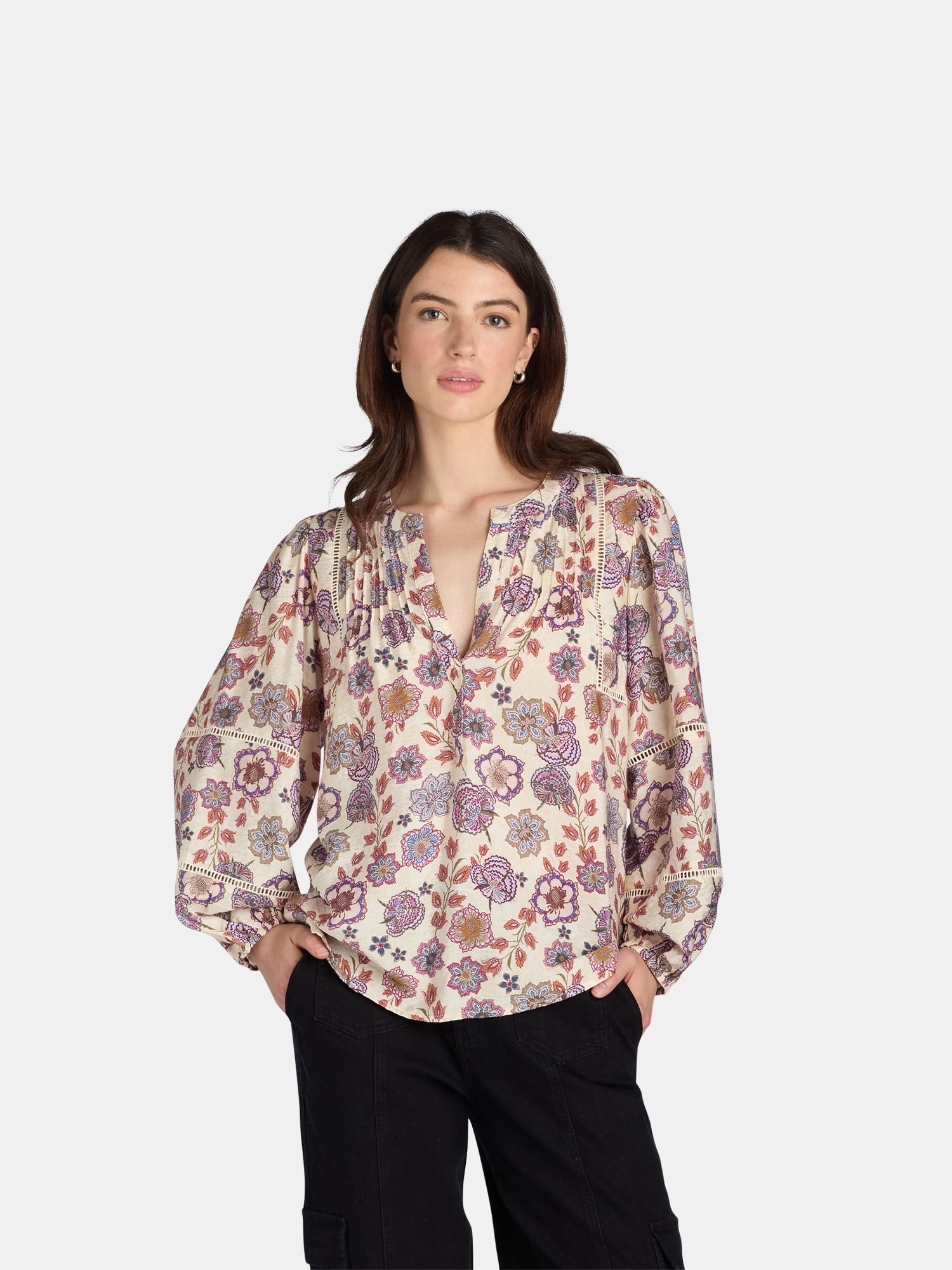 The Pioneer Woman Embellished Split Neck Blouse, Women’s, Sizes S-3X ...
