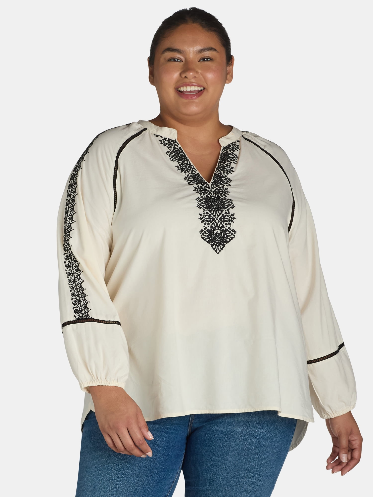 The Pioneer Woman Embroidered Blouse, Women’s Plus Sizes XS-3X, Boho V ...