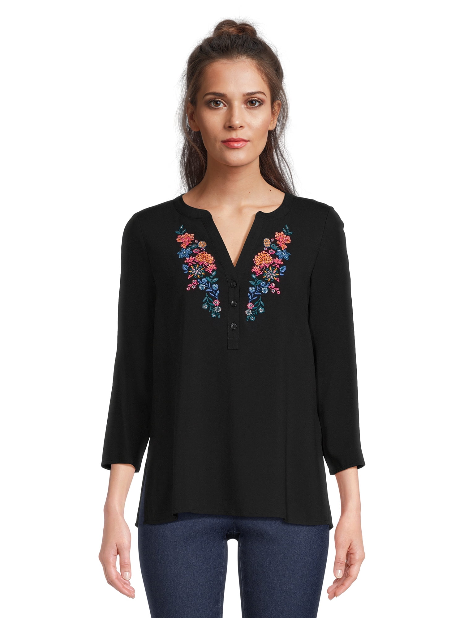 The Pioneer Woman Embroidered Placket Tunic Top, Women's, Sizes XS-3X ...