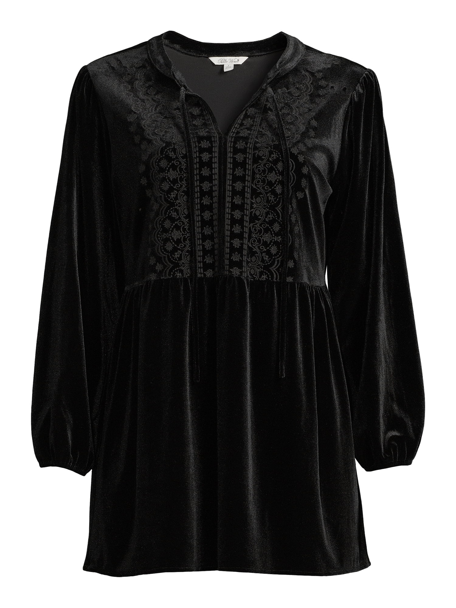 The Pioneer Woman Embroidered Velvet Empire Waist Top - Walmart.com