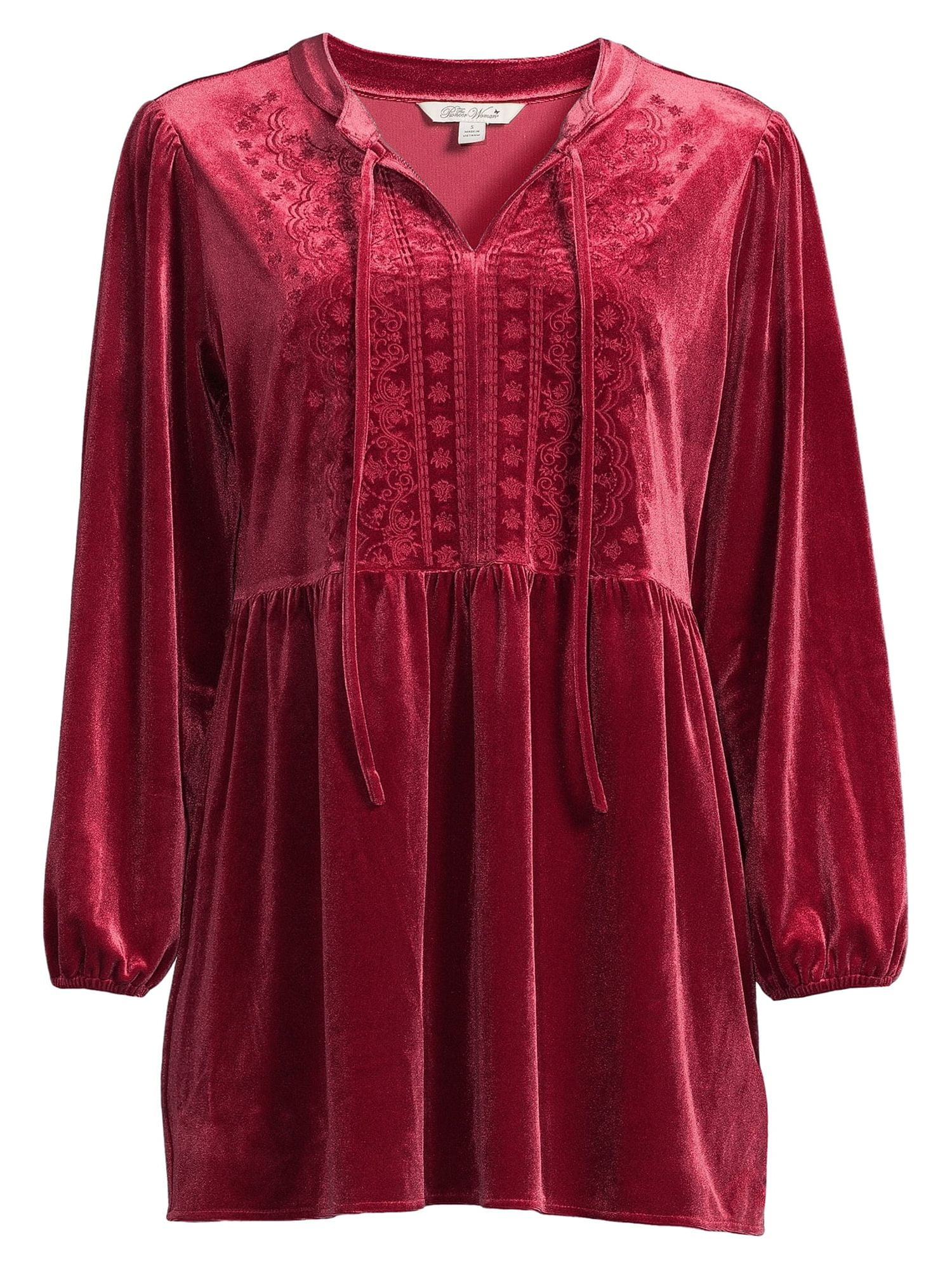 The Pioneer Woman Embroidered Velvet Empire Waist Top - Walmart.com
