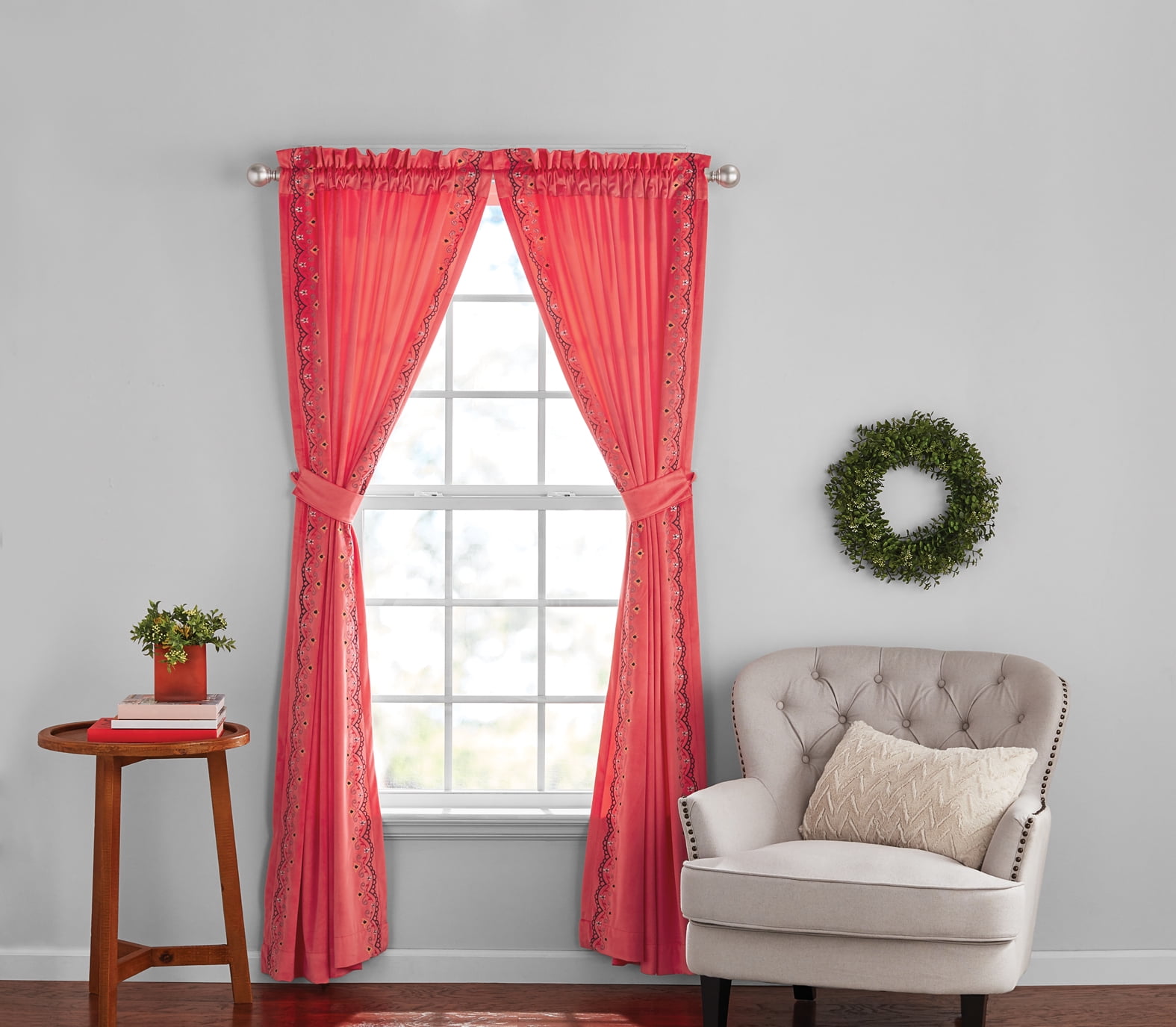 The Pioneer Woman Embroidered Velvet Light Filtering Window Curtain ...