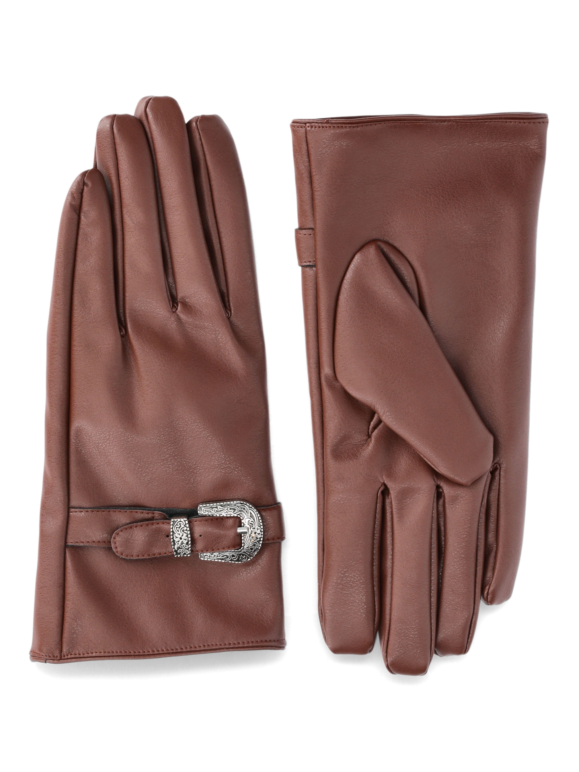 The Pioneer Woman Faux Leather Winter Gloves with Buckle, Cappuccino, S ...