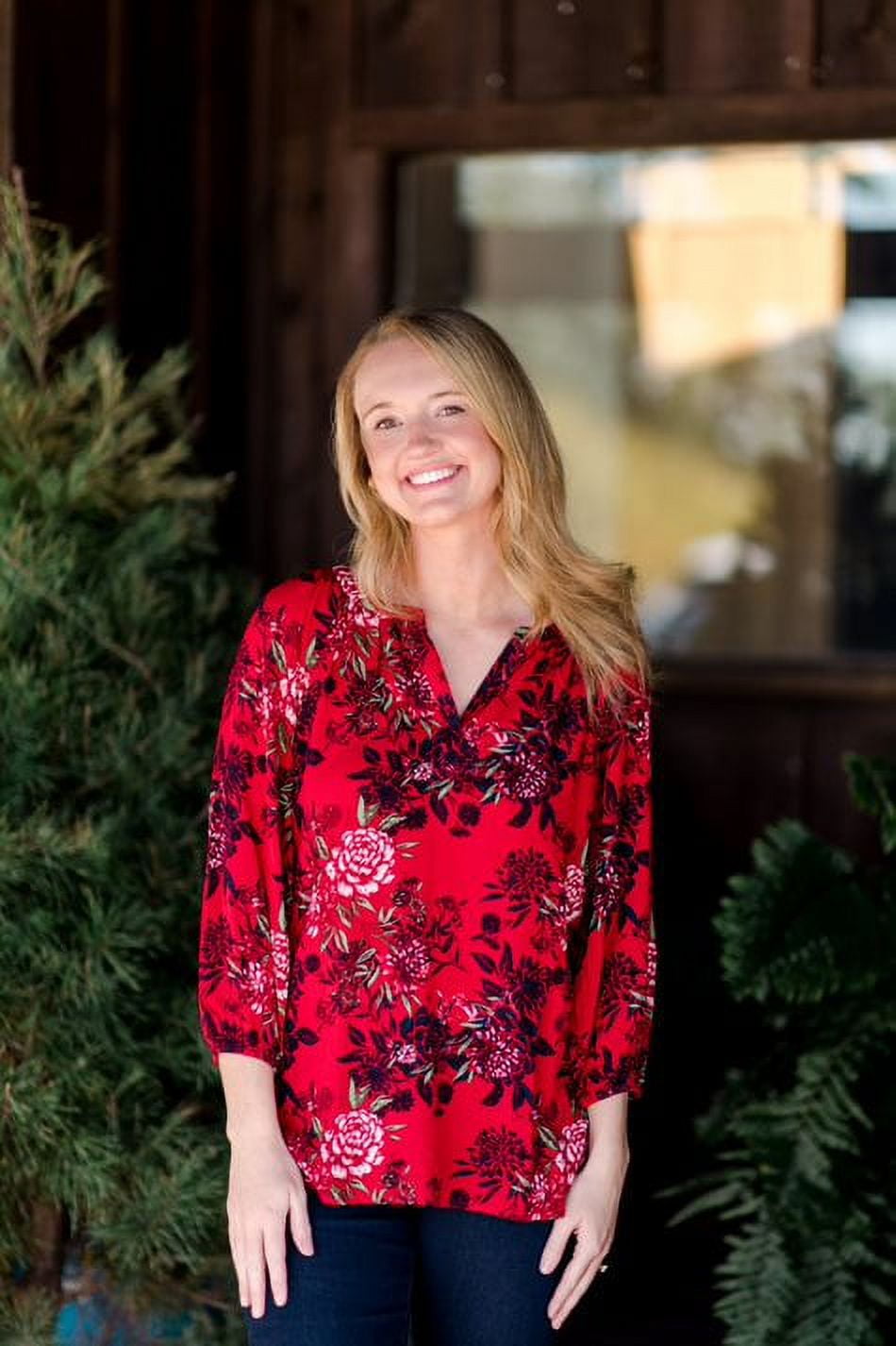 The Pioneer Woman Floral V-neck Long Sleeve Peasant Blouse - Walmart.com