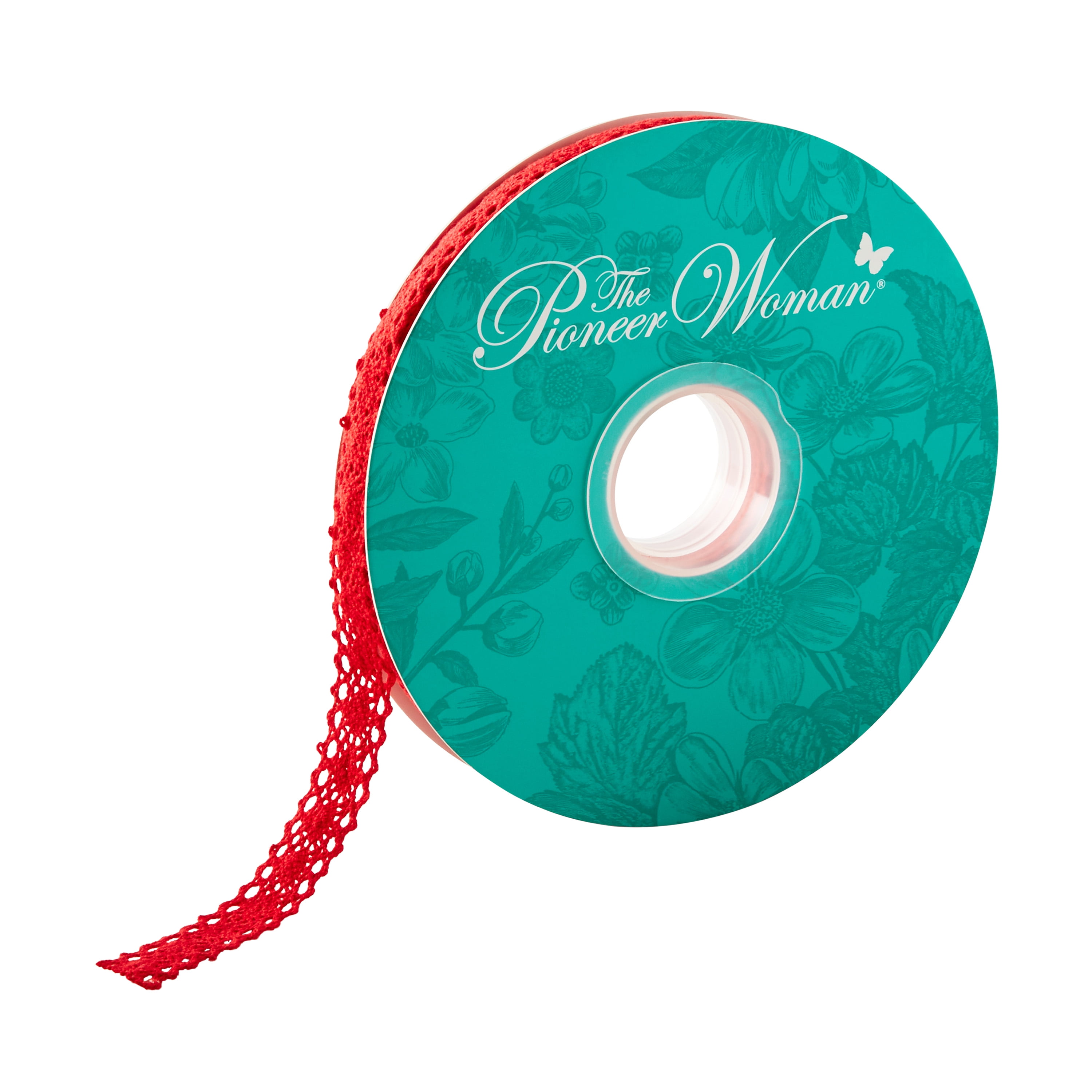 The Pioneer Woman Just Red Cotton Crochet Trim Ribbon, 5/8" x 25 Yards ...