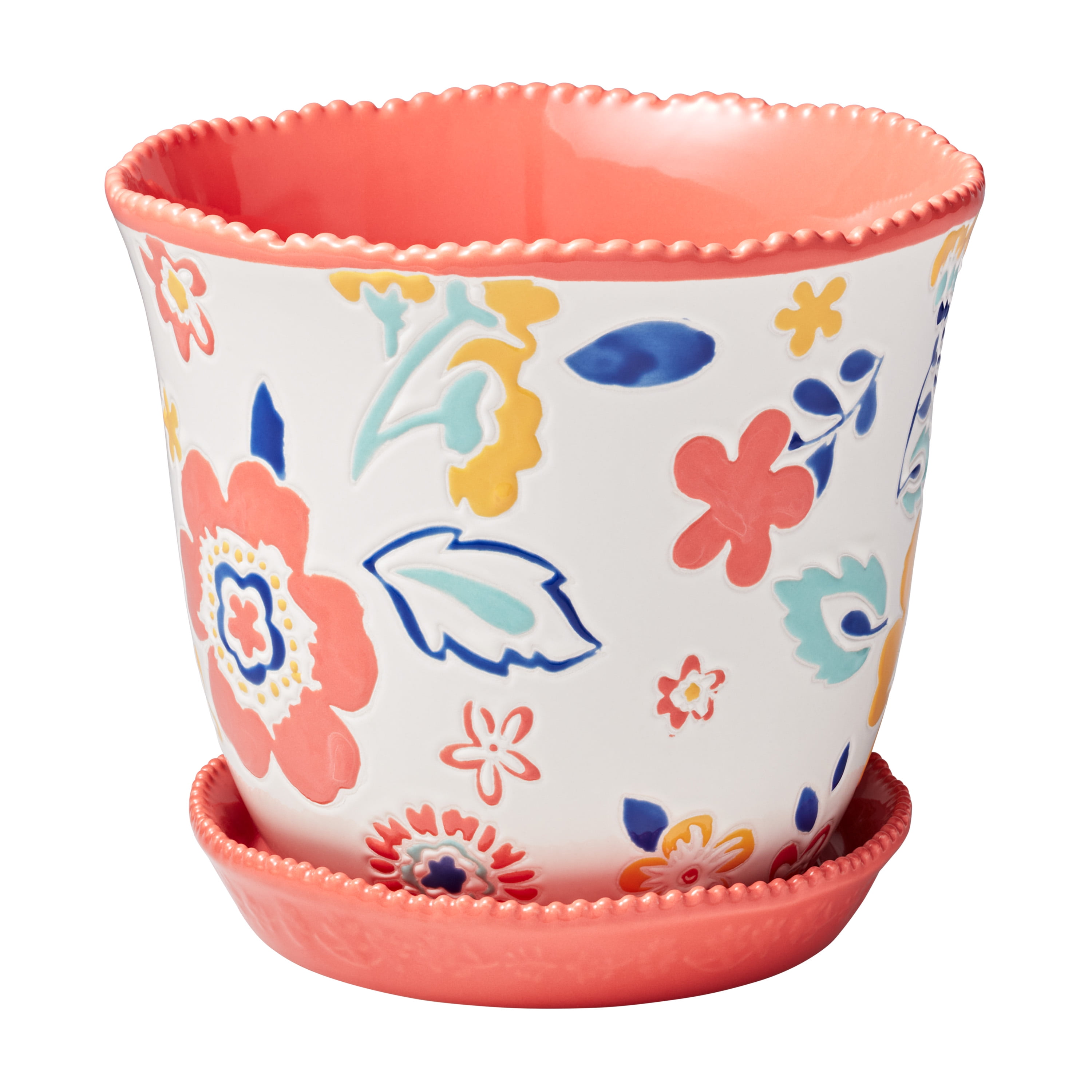 The Pioneer Woman Magic Meadows 8-Inch Round Ceramic Planter, Red ...