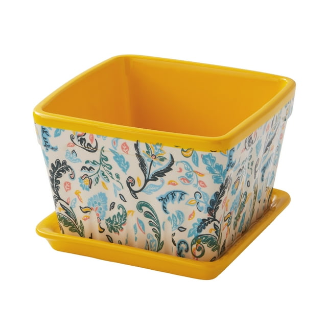 The Pioneer Woman Mazie Toss 6" Square Ceramic Planter, Yellow ...