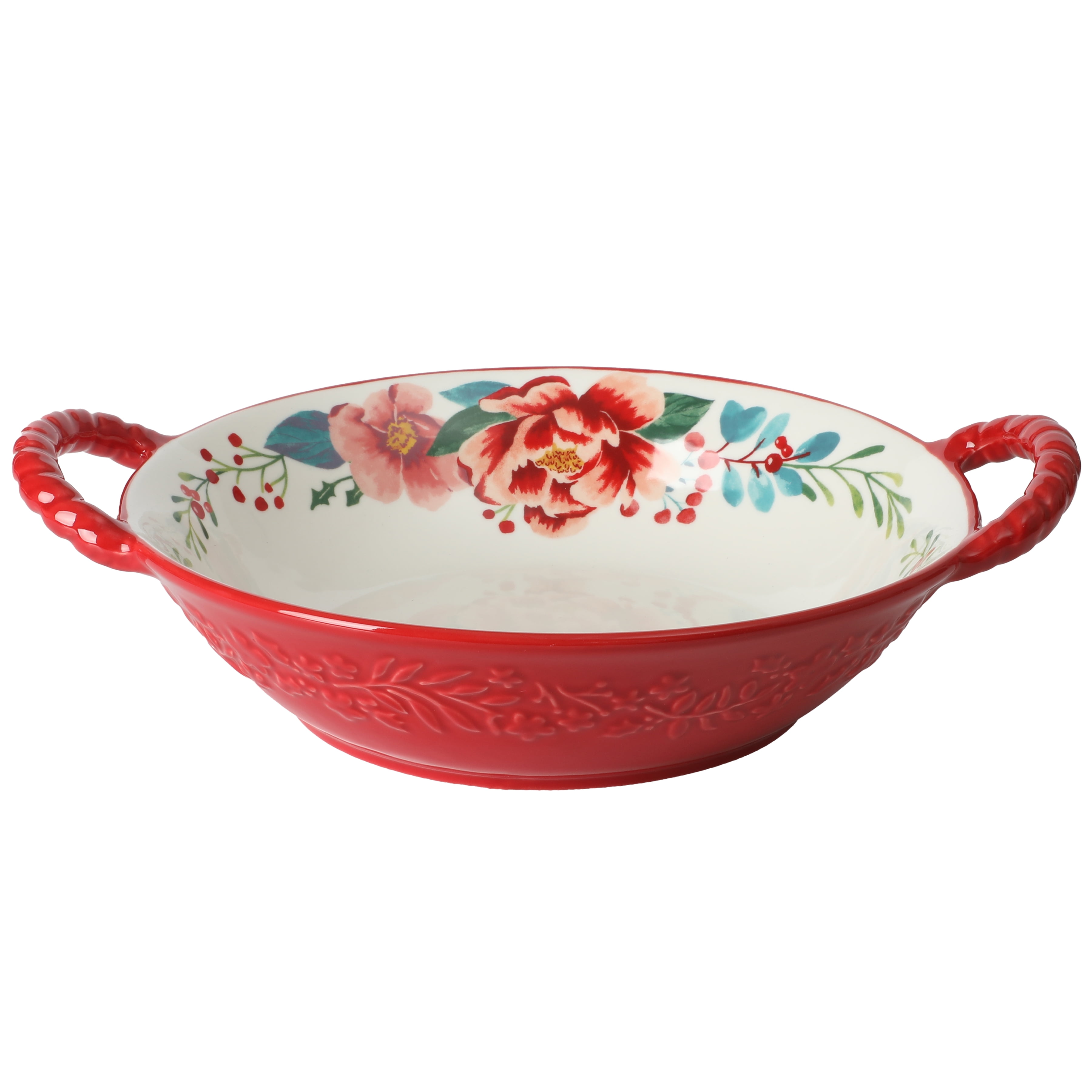 The Pioneer Woman Merry Meadow Red Stoneware Serving Bowl with Handles ...
