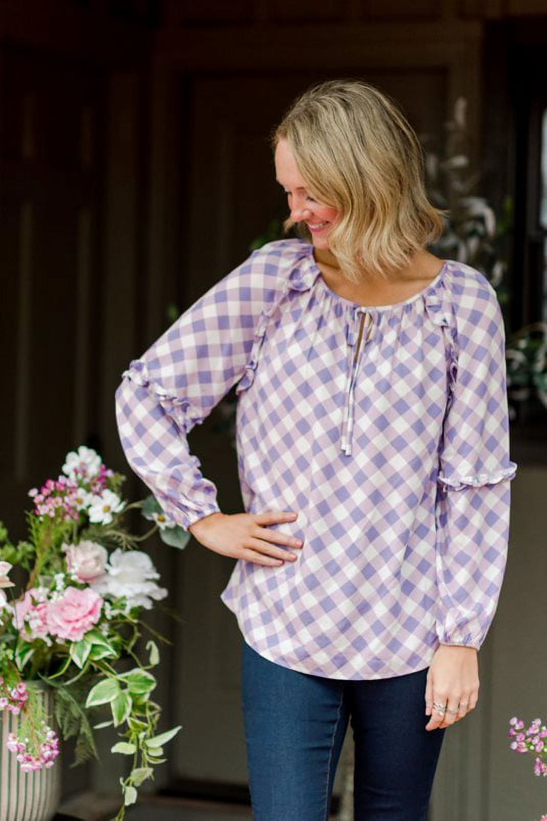 The Pioneer Woman Micro Ruffle Collar Long Sleeve Blouse, Women's ...