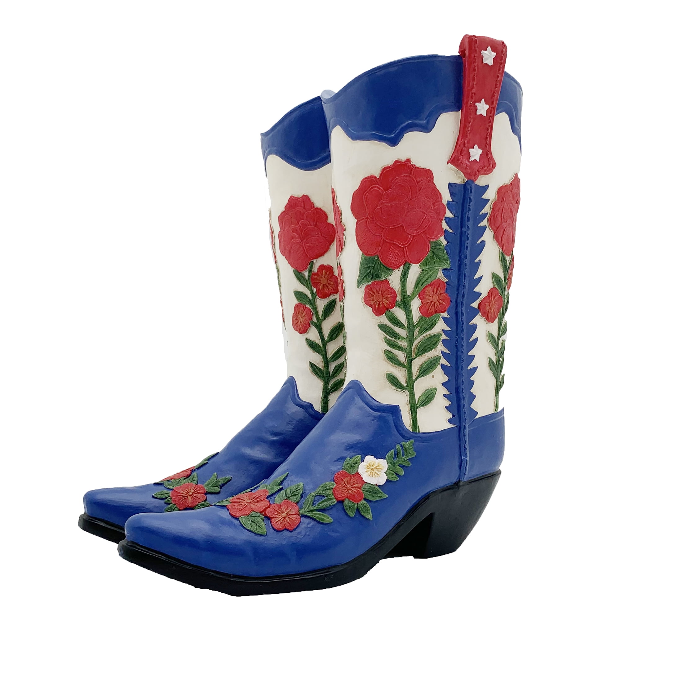 The Pioneer Woman Painted Floral Resin Boots Decor, Blue, 8.63" x 12.25 ...