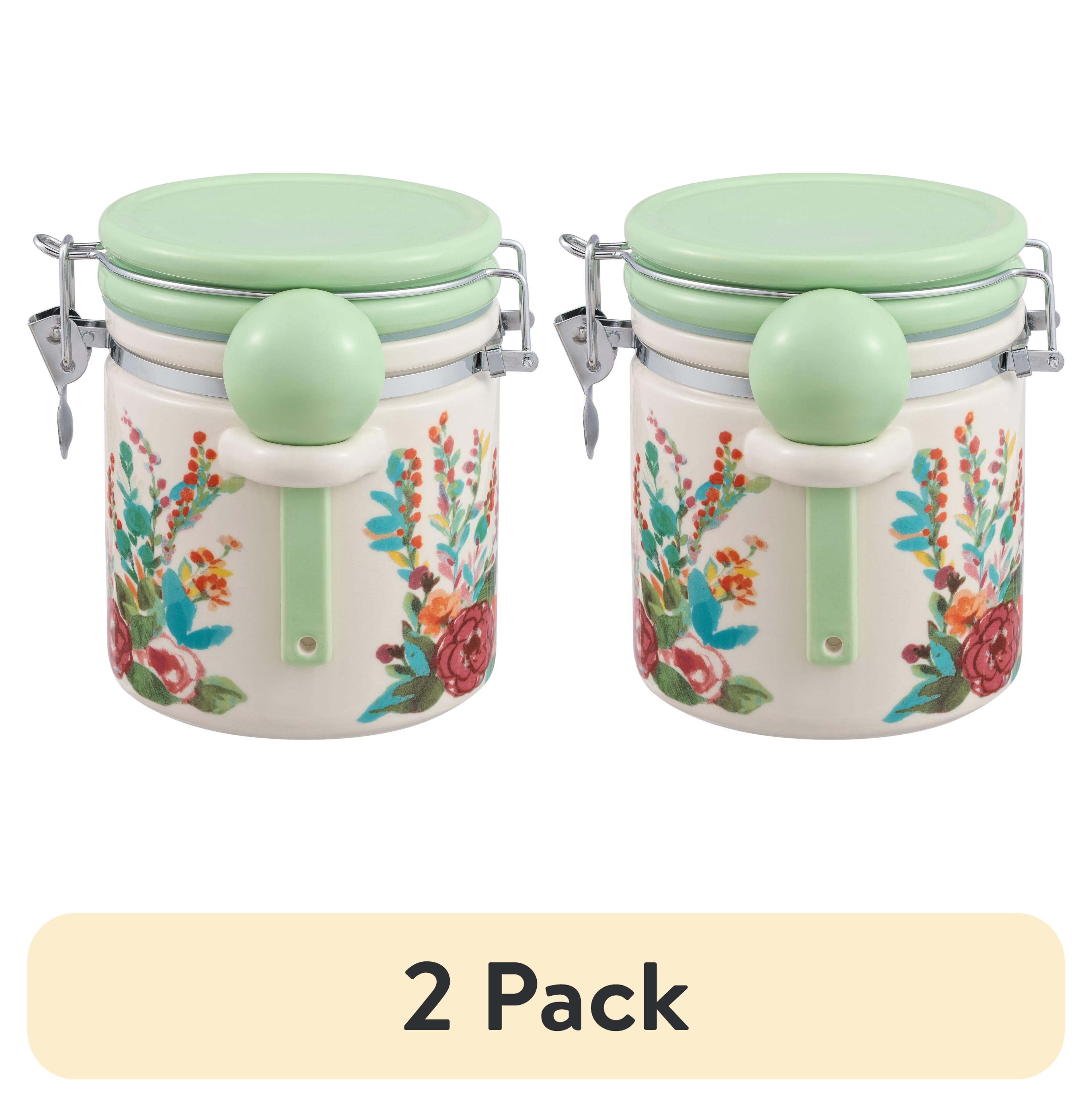 (2 pack) The Pioneer Woman Painted Meadow Large Canister with Ceramic ...