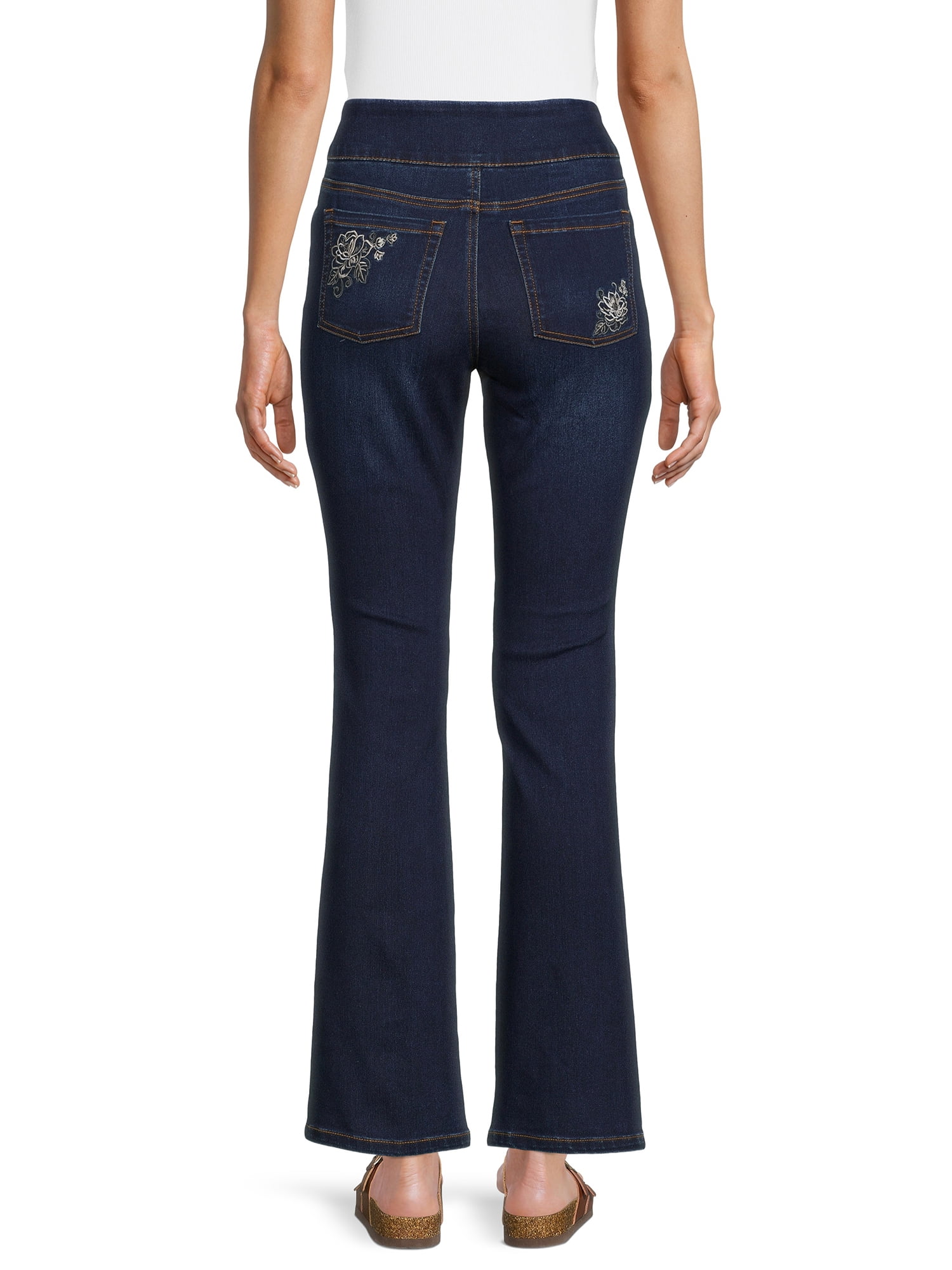The Pioneer Woman Pull On Embroidered Bootcut Jeans, 32” Inseam, Sizes ...