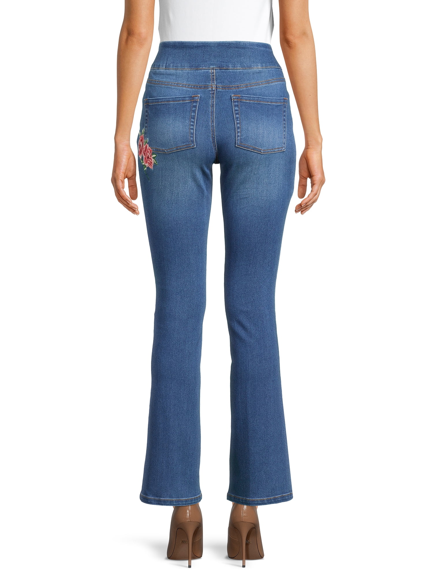 The Pioneer Woman Pull On Embroidered Bootcut Jeans, 32” Inseam, Sizes ...