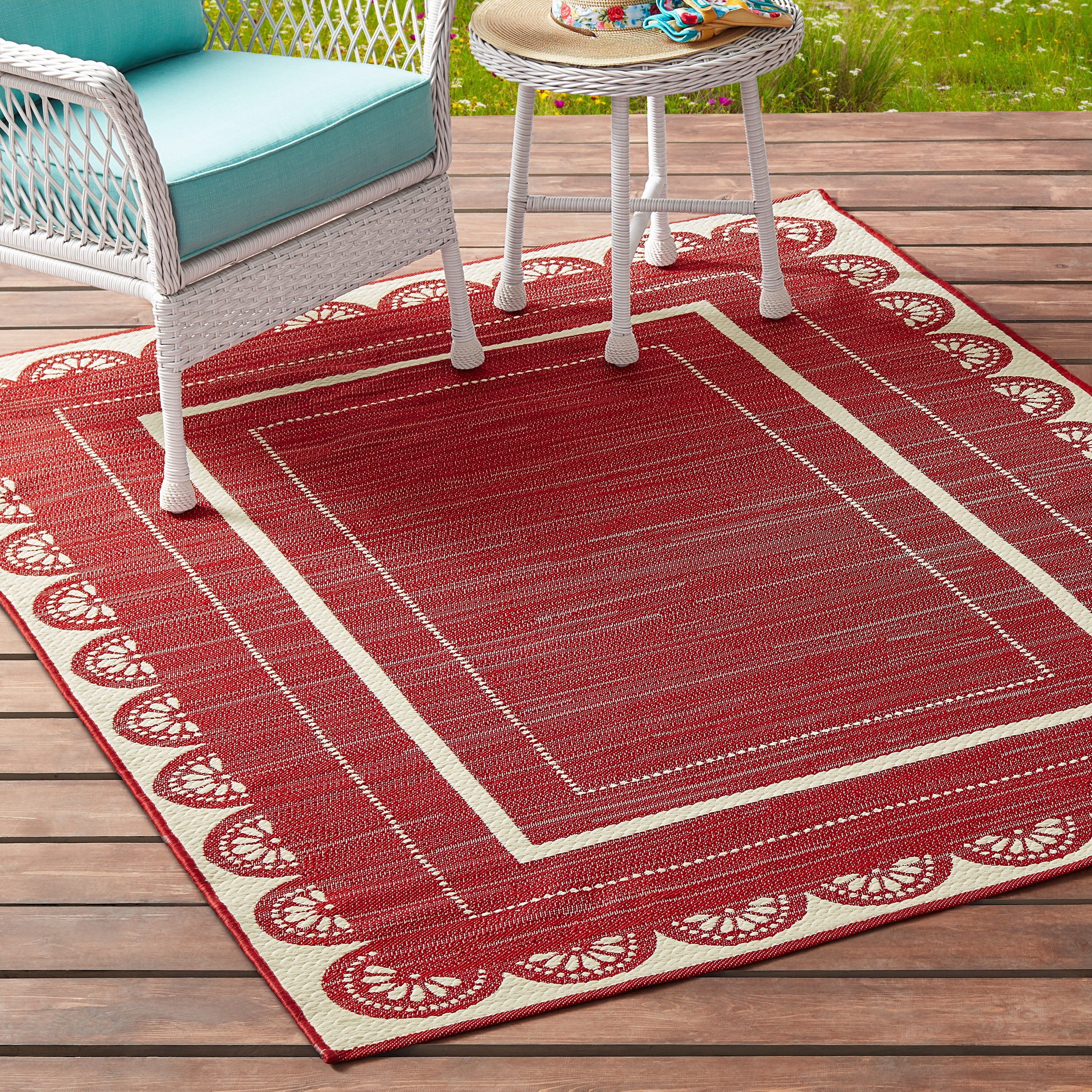 The Pioneer Woman Red Scallop Outdoor Rug, 7' x 10' - Walmart.com