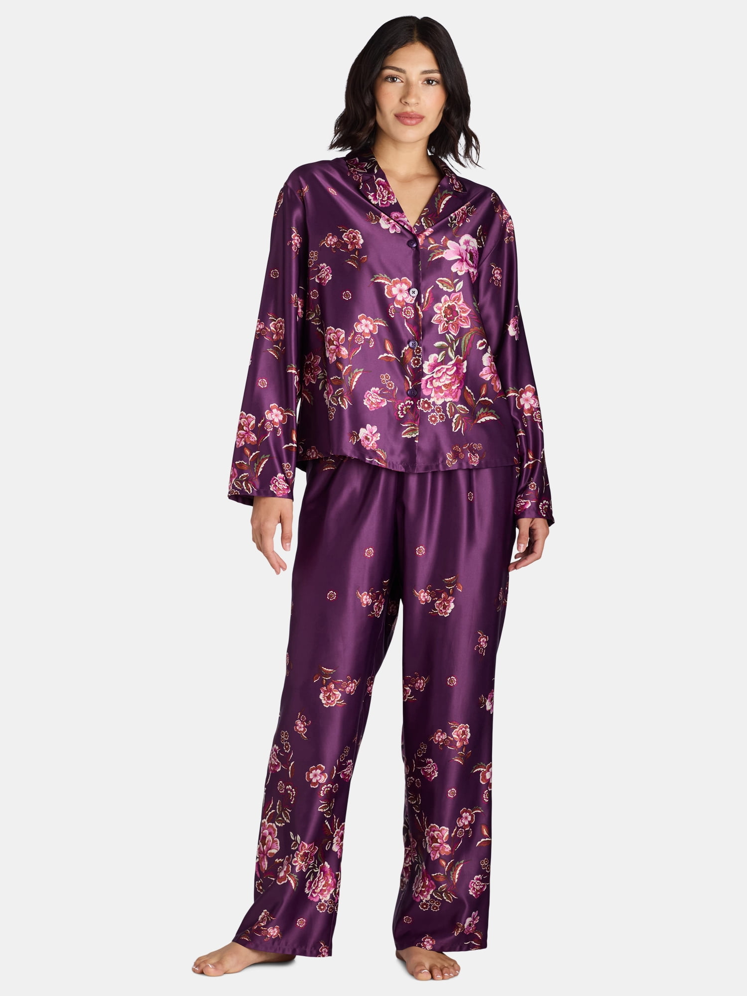 The Pioneer Woman Satin Notch Collar Top and Pants Pajama Set, 2-Piece ...