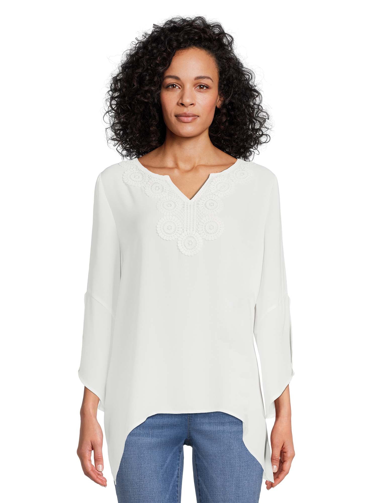 The Pioneer Woman Sharkbite Hem Embroidered Blouse, Women's - Walmart.com