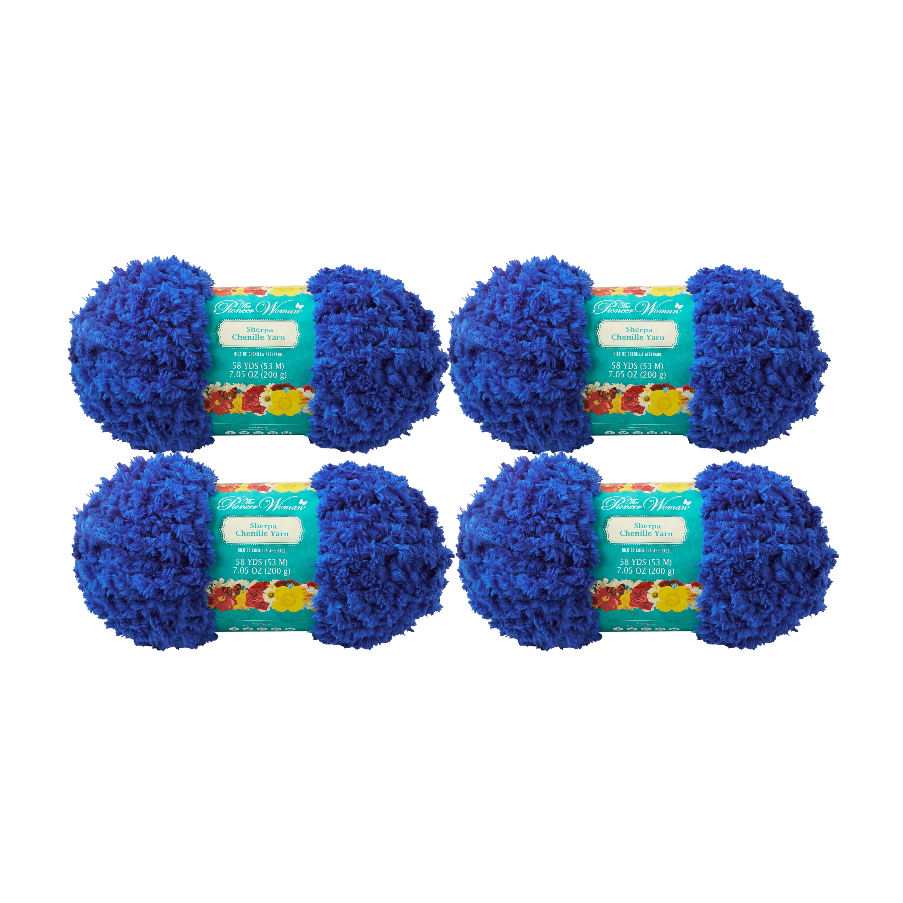 The Pioneer Woman Sherpa Chenille Bright Blue Yarn, 58 Yards, 4 Pack ...
