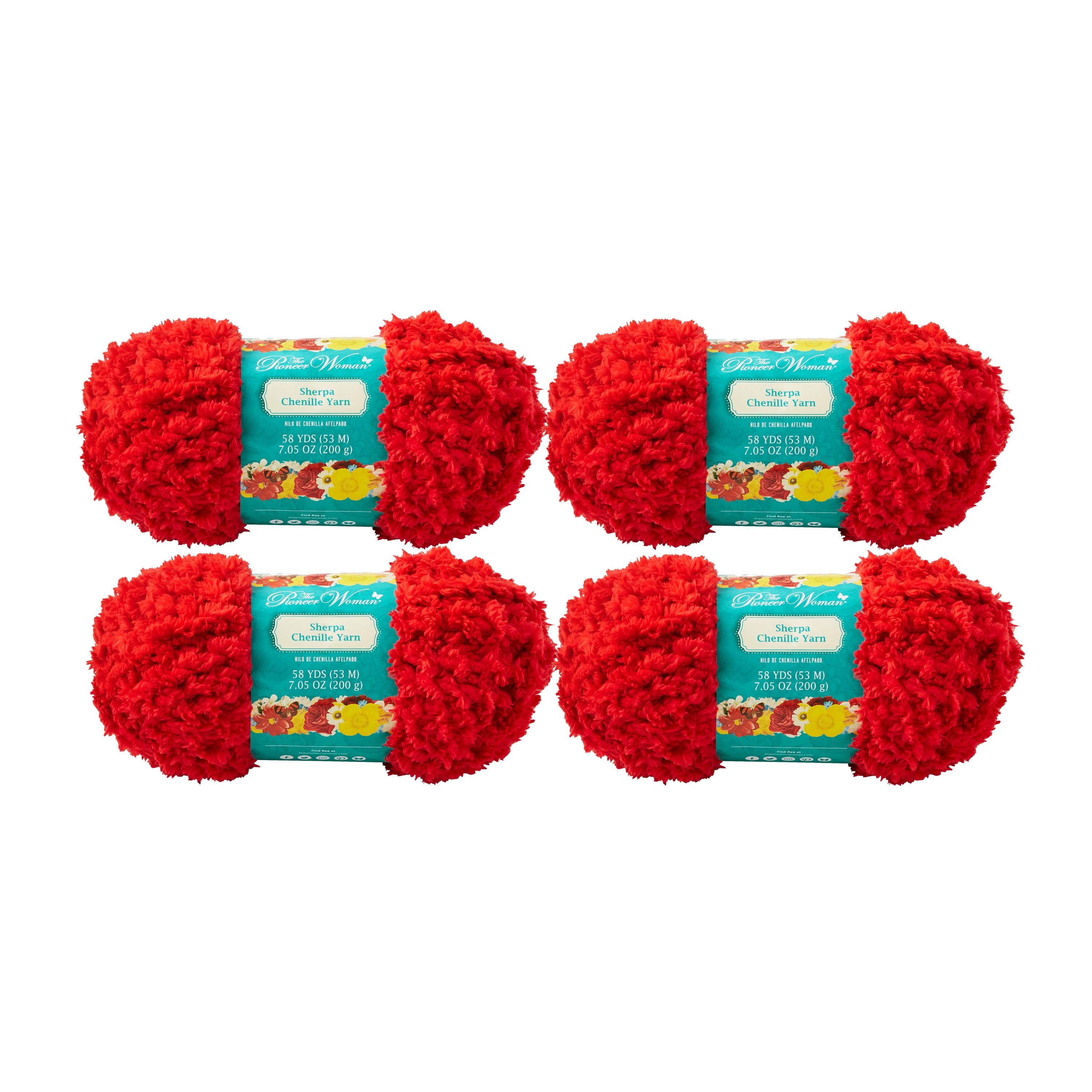 The Pioneer Woman Sherpa Chenille Red Yarn, 58 Yards, 4 Pack - Walmart.com