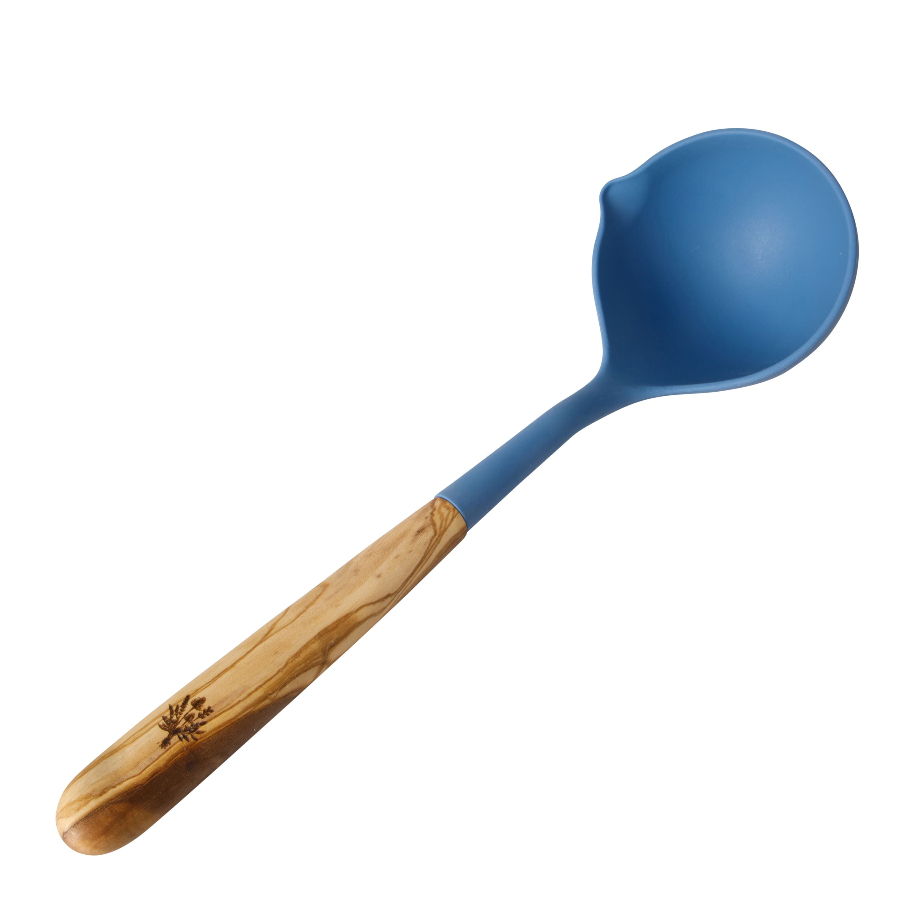 The Pioneer Woman Silicone Soup Ladle with Olivewood Handle, Blue, 15 ...