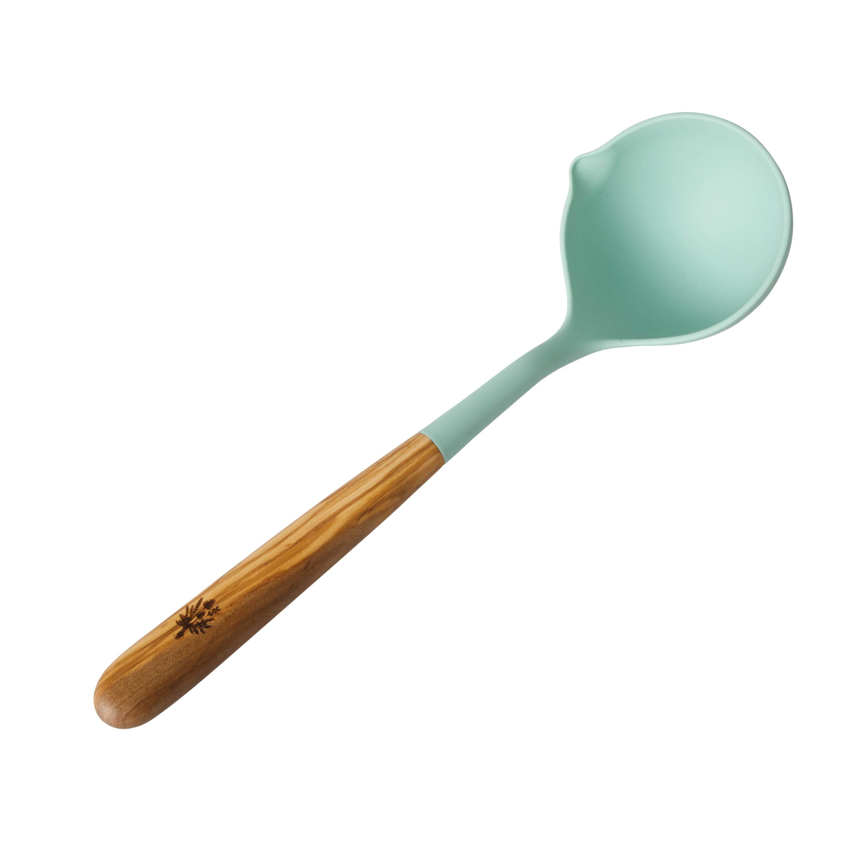 The Pioneer Woman Silicone Soup Ladle with Olivewood Handle, Green ...