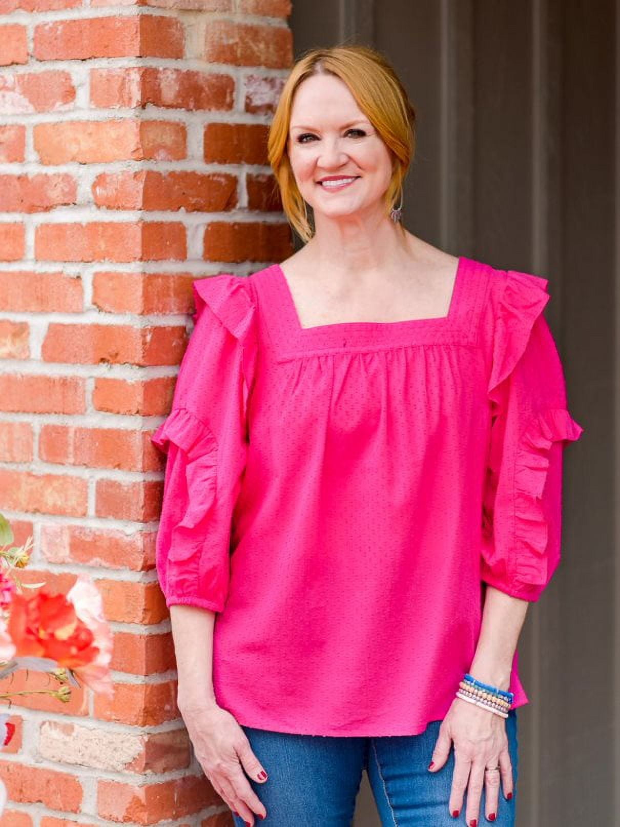 The Pioneer Woman Square Neck Blouse with Ruffle Sleeves, Women's ...