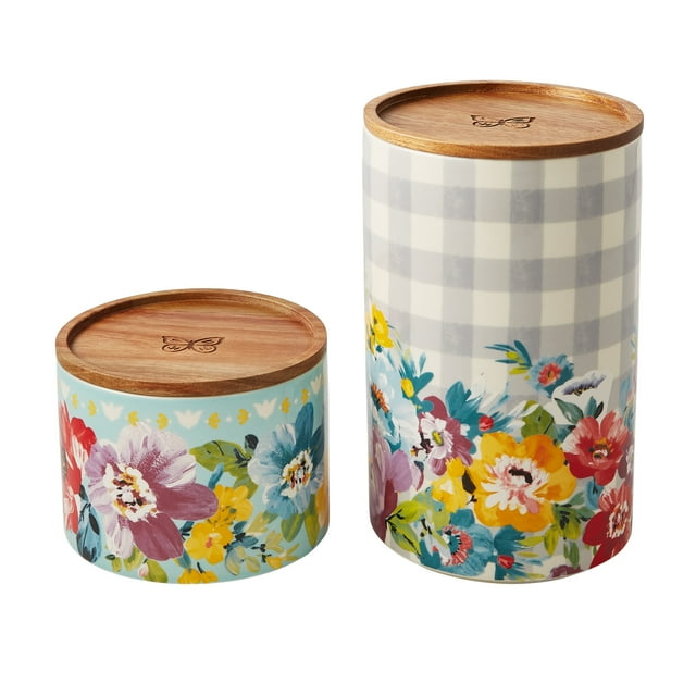 The Pioneer Woman Sweet Romance 4-Piece Ceramic Stacking Canisters Set with Wood Lids - Walmart.com