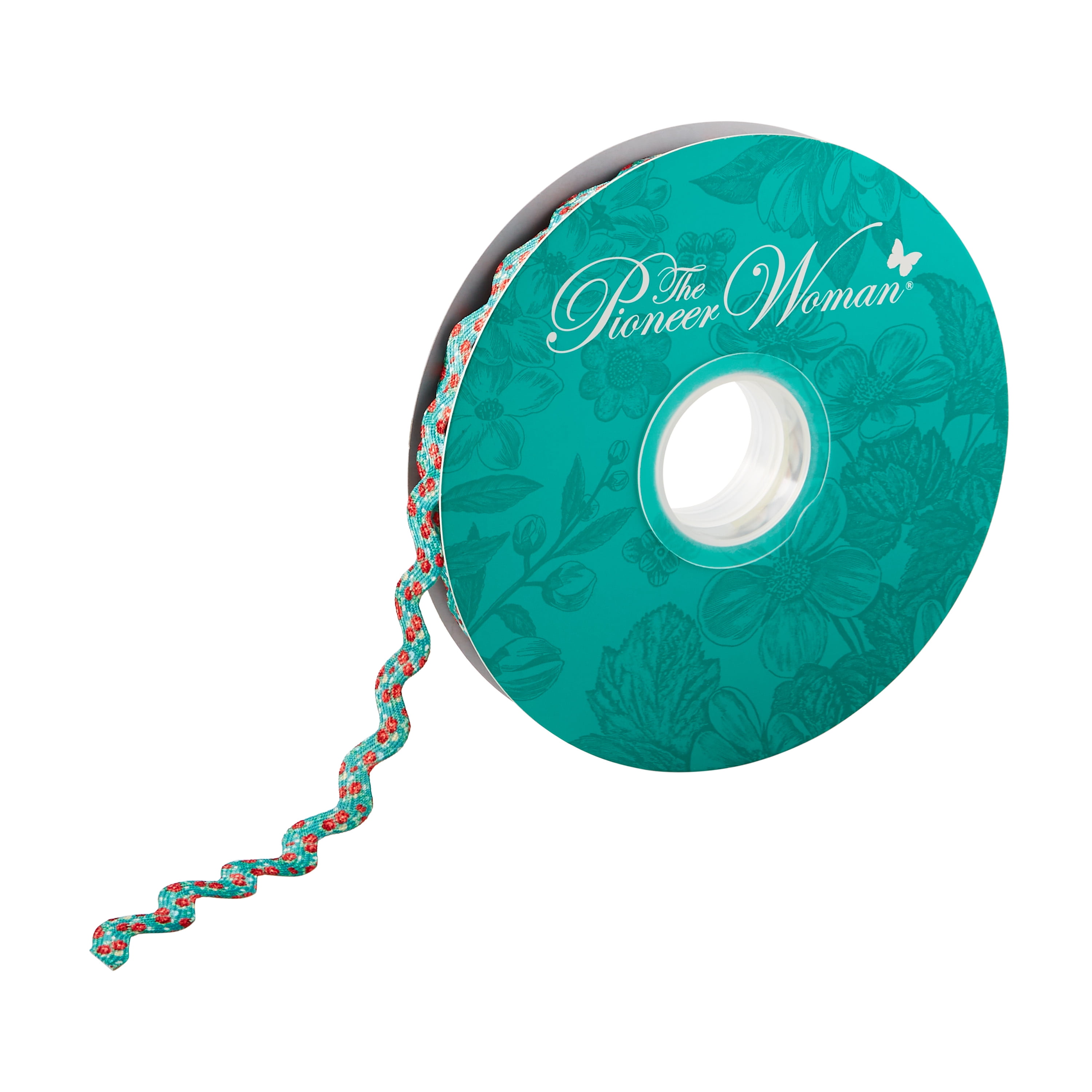 The Pioneer Woman Vintage Floral Teal Polyester Ric Rac Ribbon, 5/8" x ...