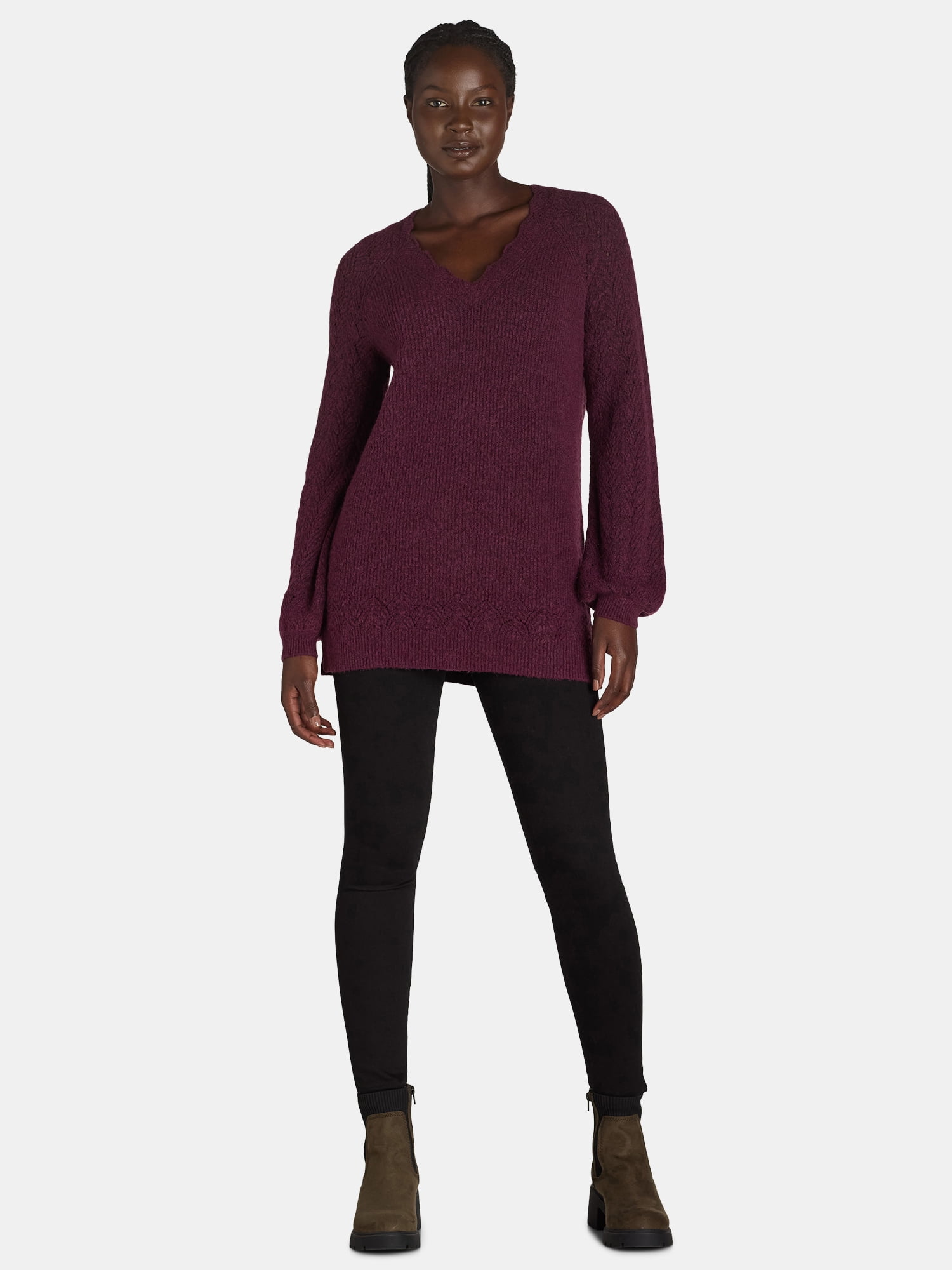 The Pioneer Woman’s Pointelle V-Neck Sweater, Midweight, Women’s, Sizes ...