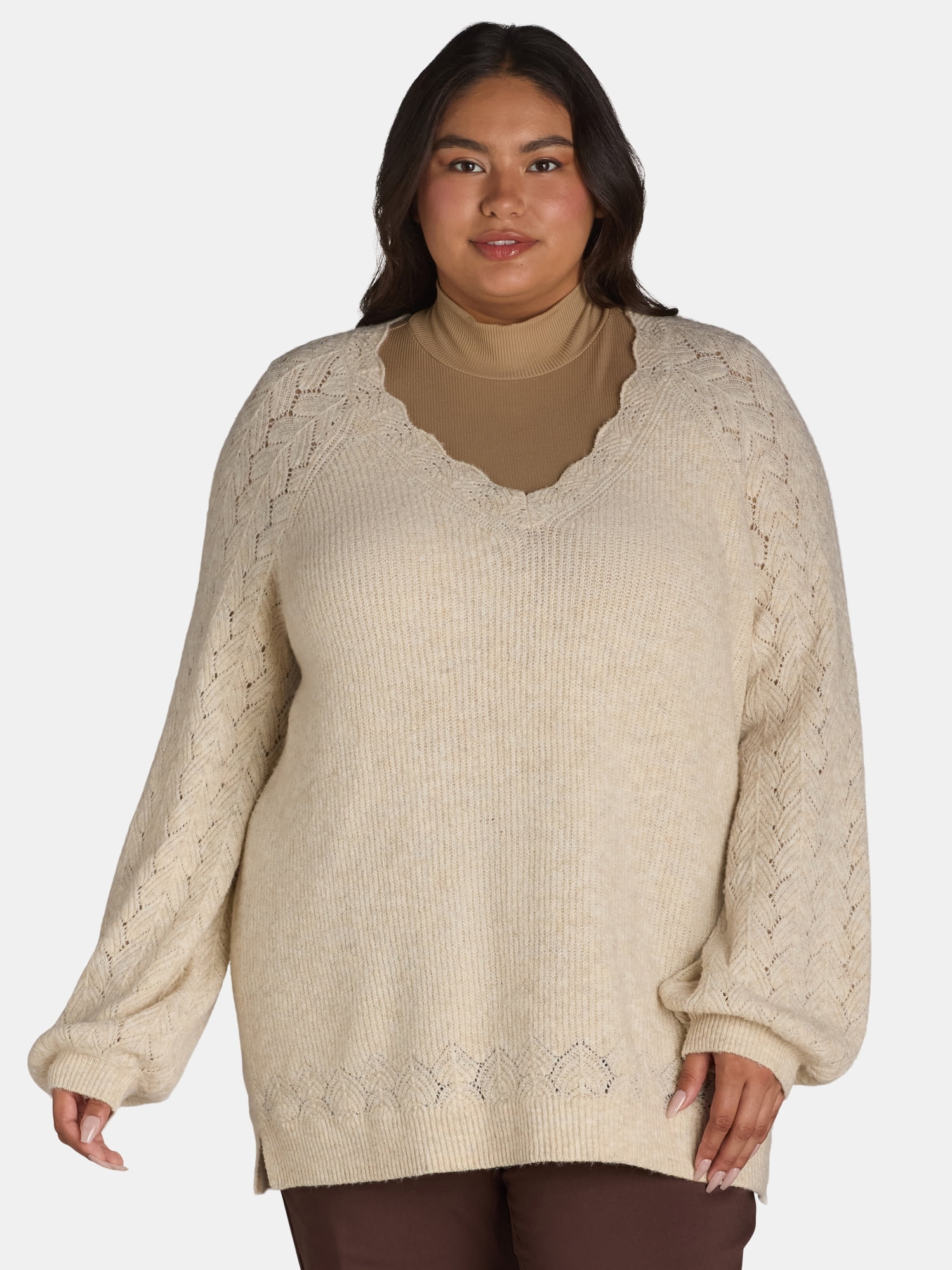 The Pioneer Woman’s Pointelle V-Neck Sweater, Midweight, Women’s, Sizes ...